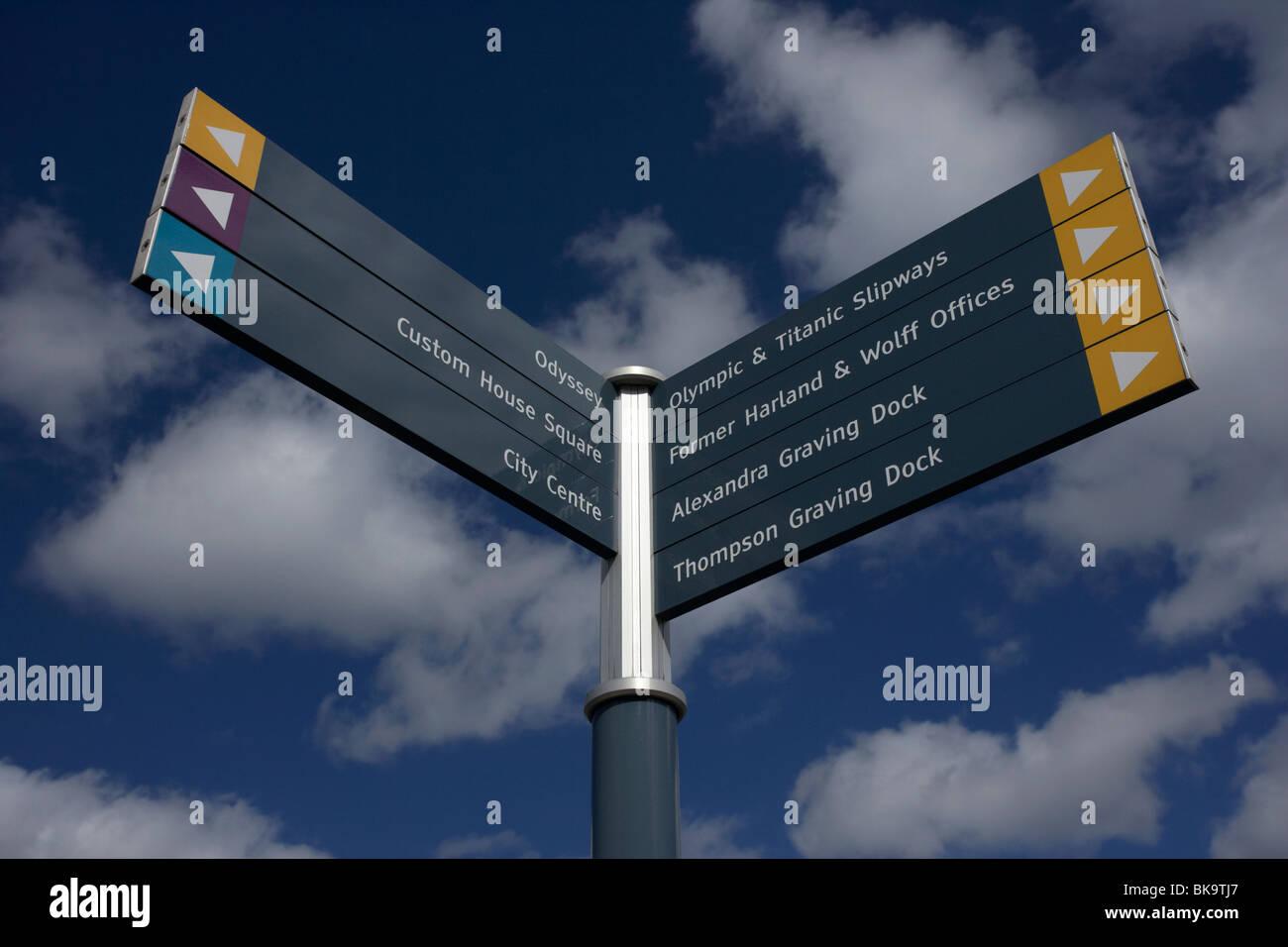signpost in titanic quarter belfast city centre northern ireland uk ...