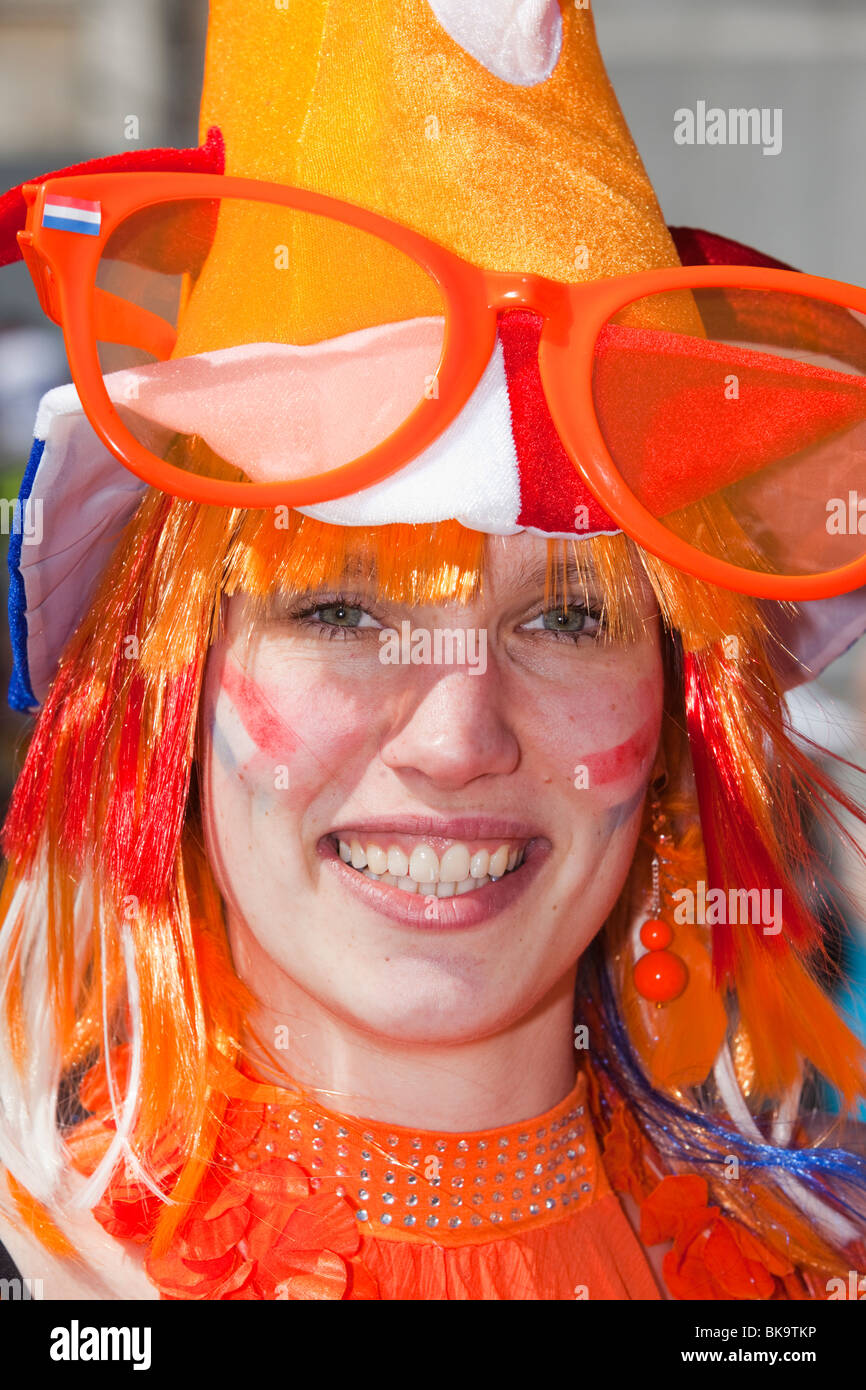 Young Dutch Woman celebrating Holland's national day, Queen's Day, in ...