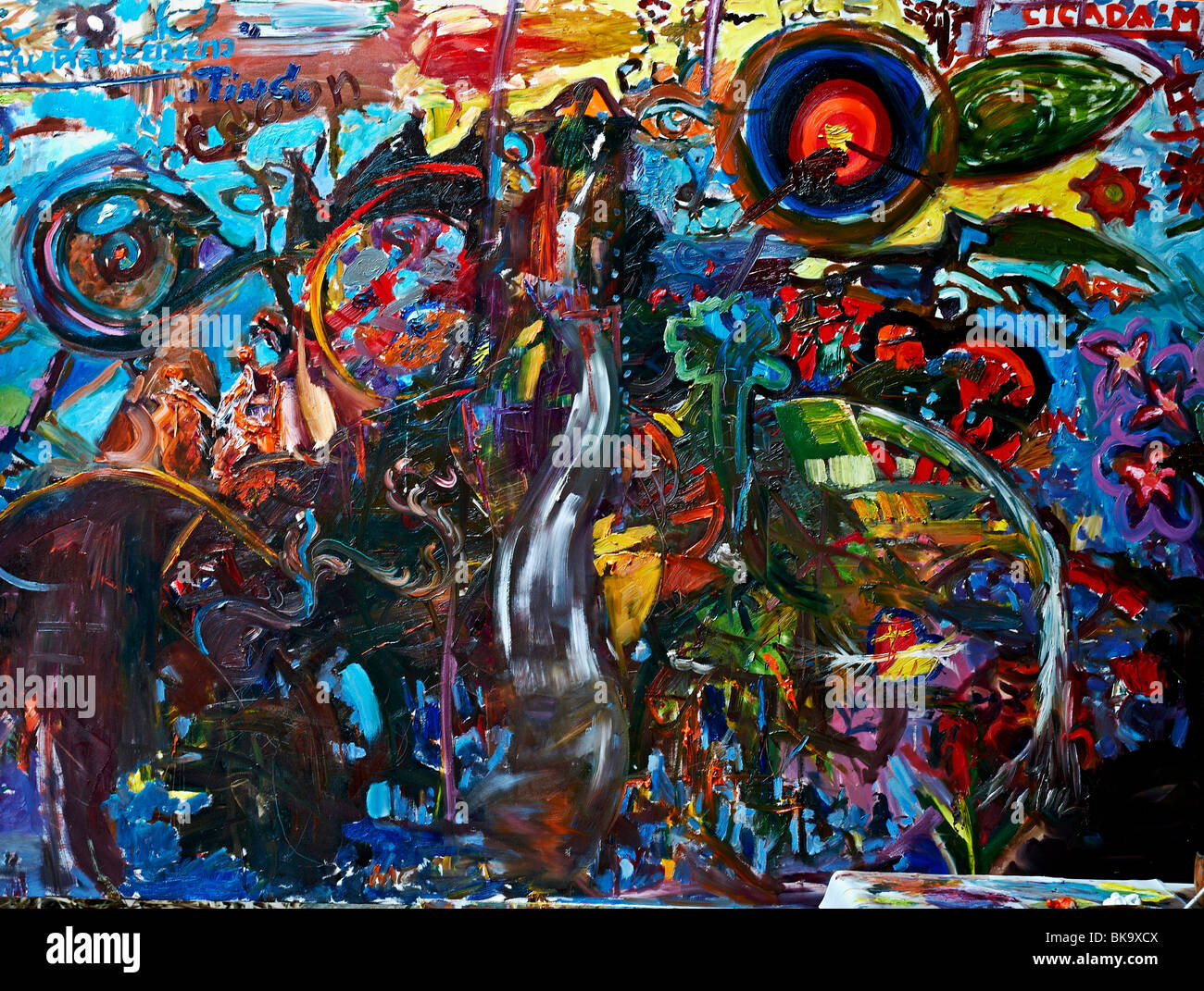 Colorful abstract painting. Art appreciation day visitors encouraged to ...