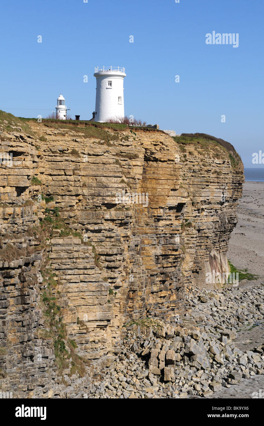 Lighthouses on Limestone Cliffs Nash Point Glamorgan Heritage Coast ...