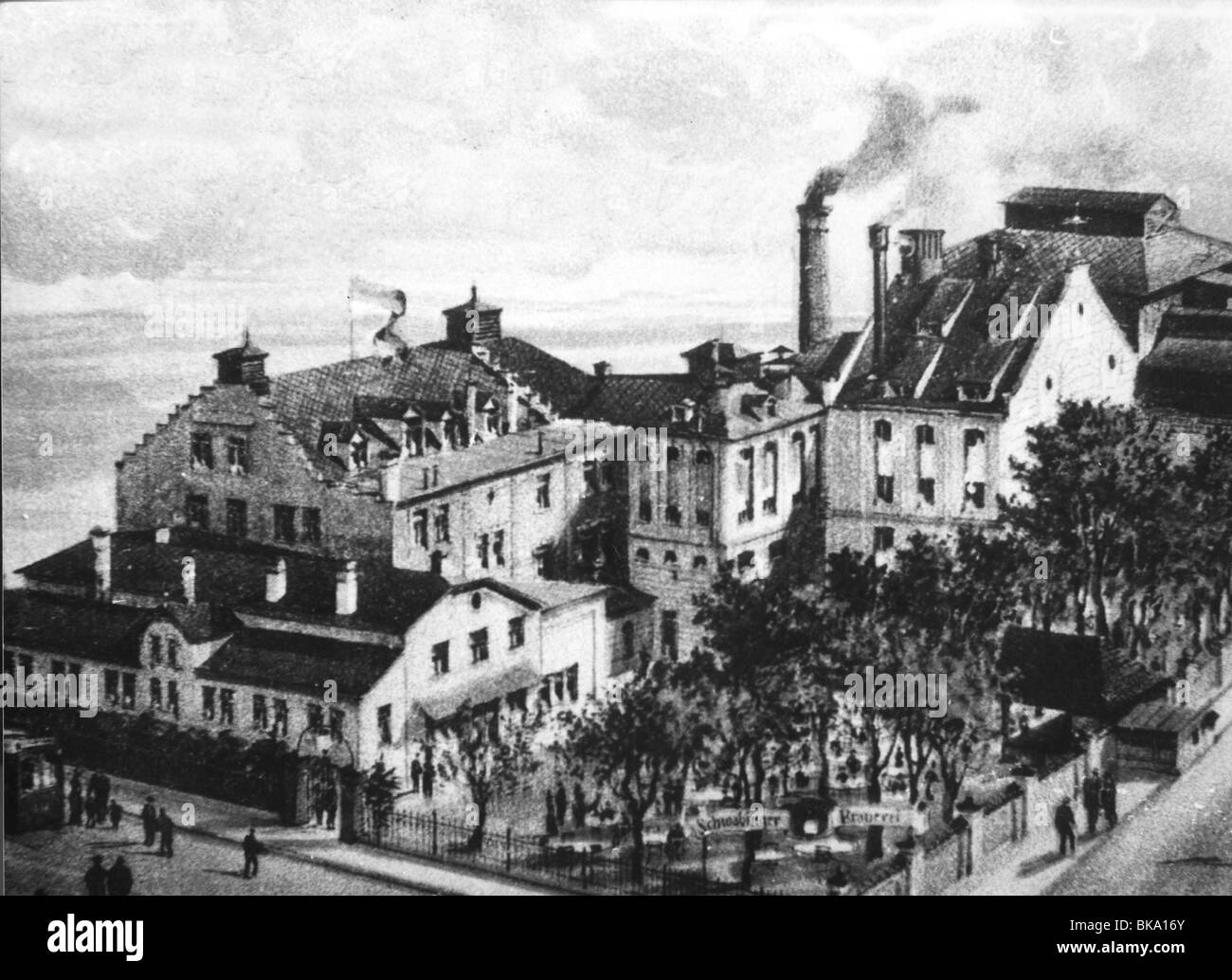 alcohol, brewery, beer, Schwabing Brew, Munich, Germany, drawing, circa ...