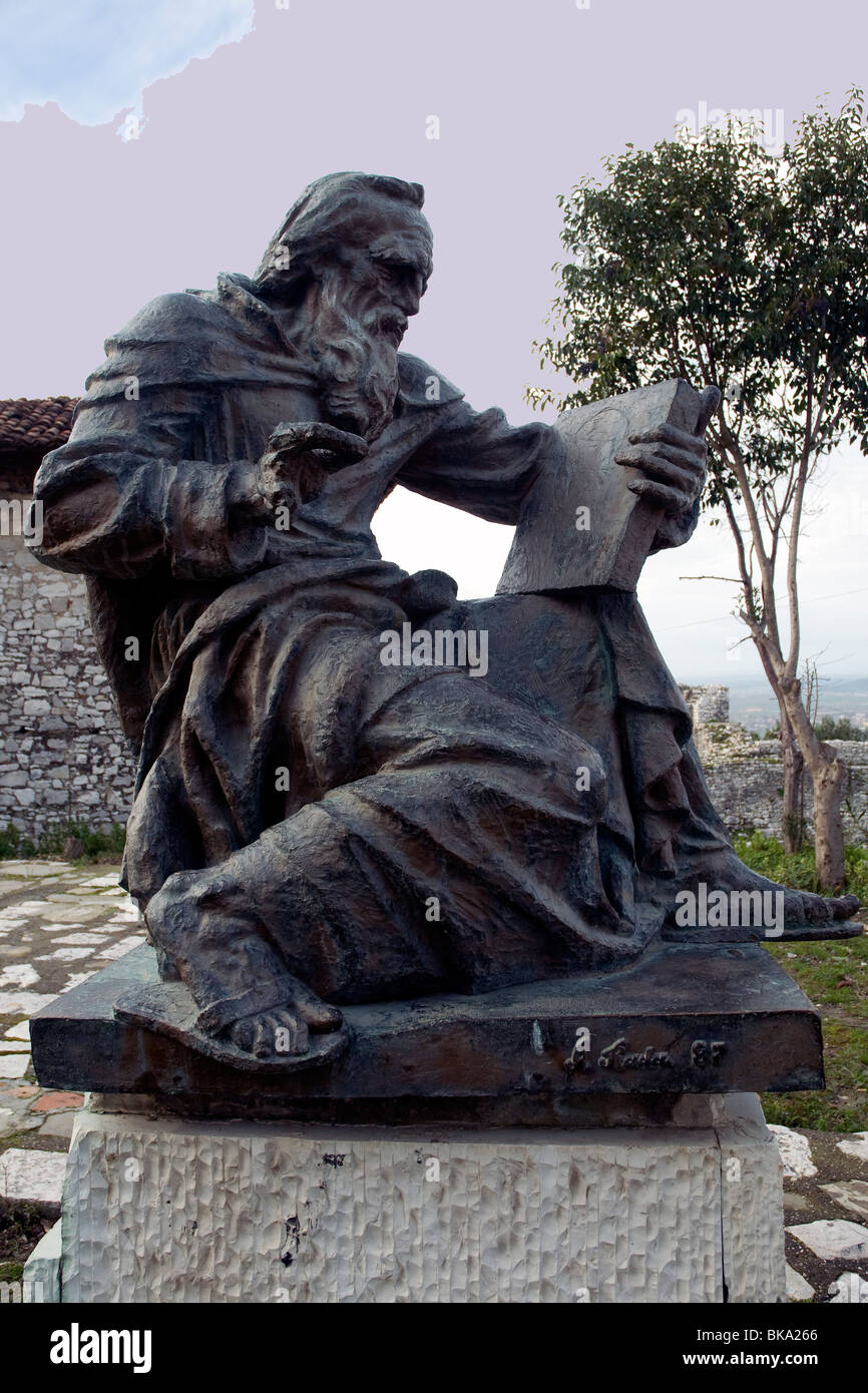 Sculpture of Onufri, Albania's outstanding painter of icons, close to ...