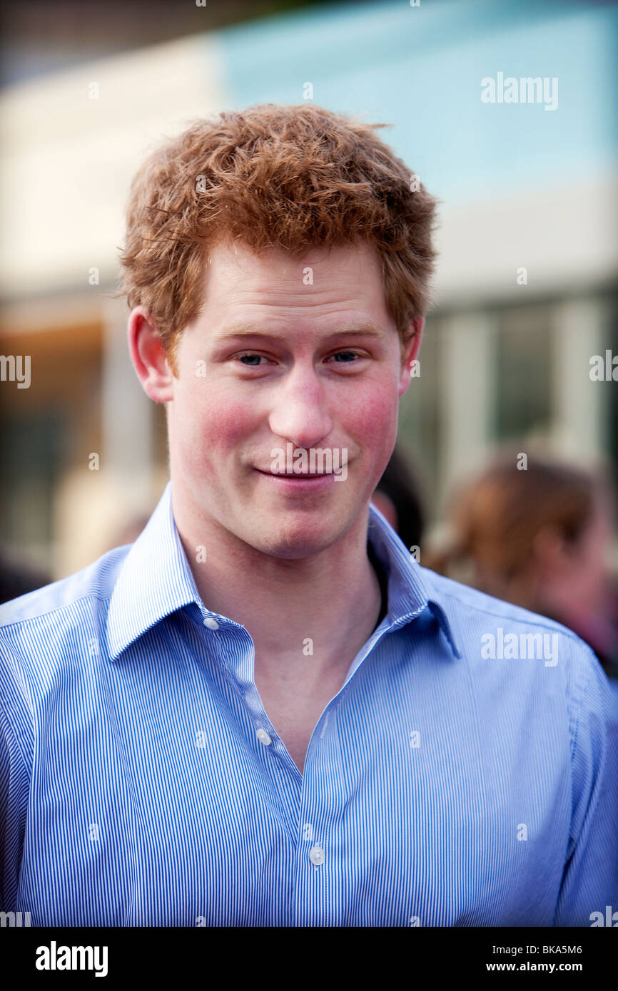 Portrait of Britain's HRH Prince Harry dressed casually in an open neck ...