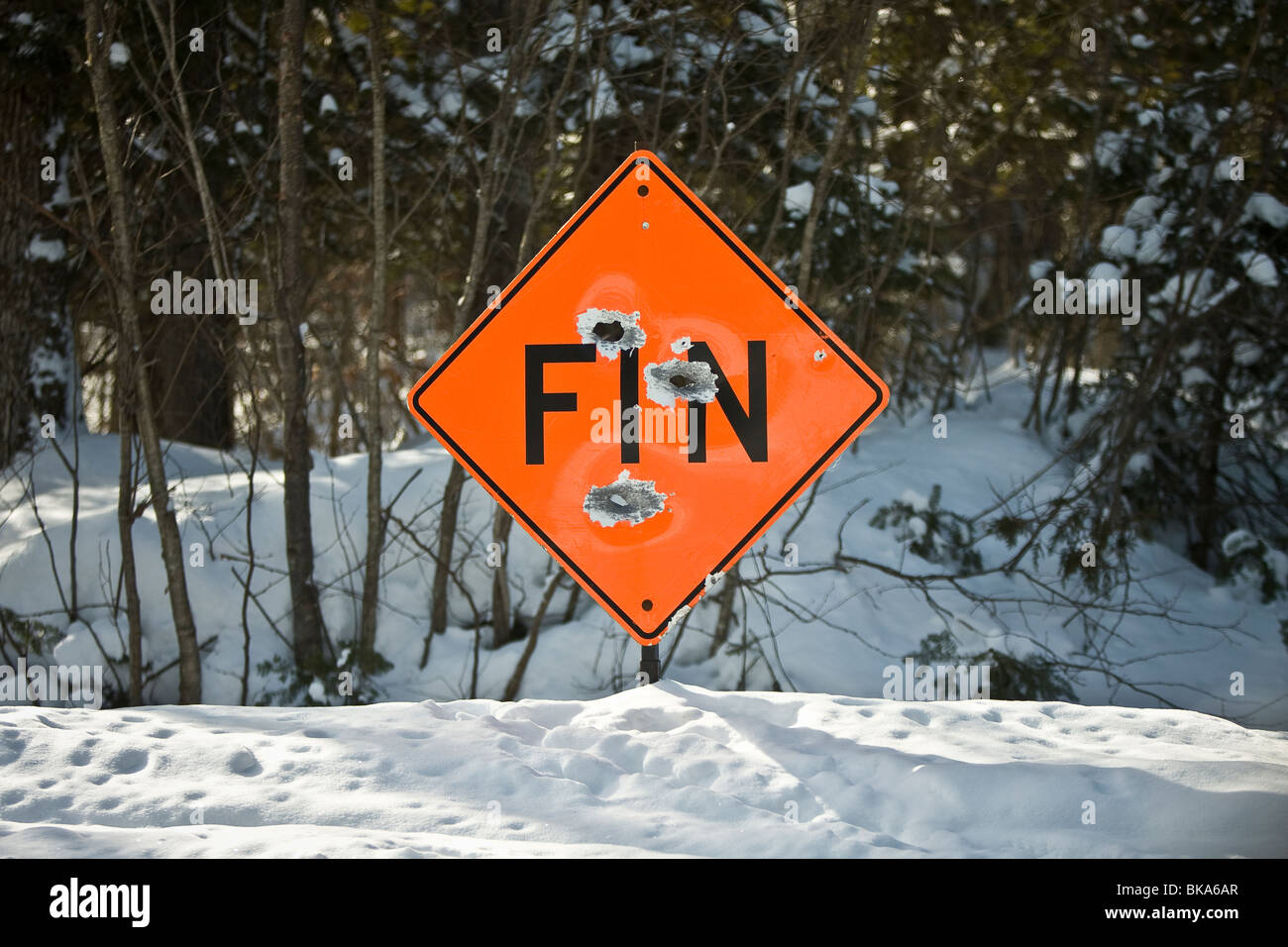 Road sign with bullet impacts Stock Photo - Alamy