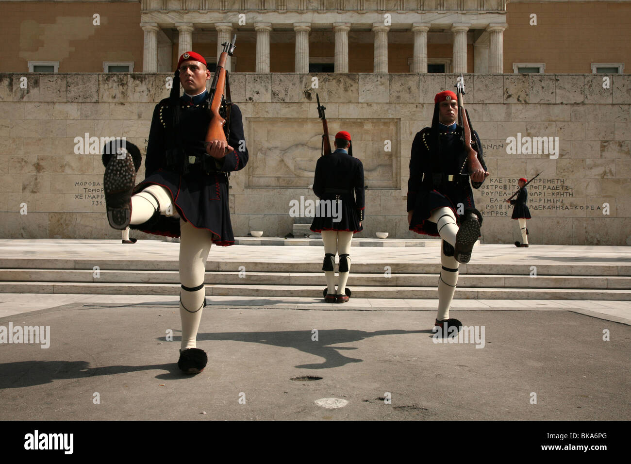 Changing the Evzones Guard in front of the Tomb of the Unknown Soldier at Syndagma square in ...