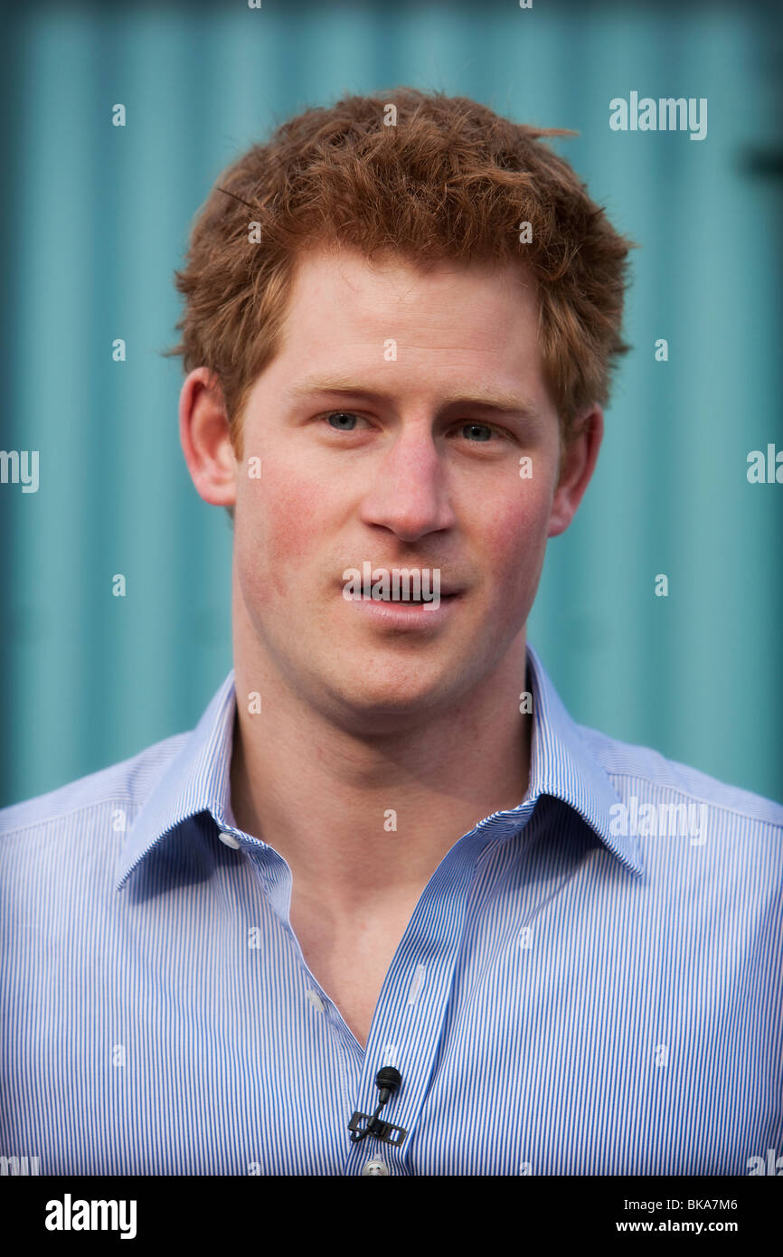 Portrait of Britain's HRH Prince Harry dressed casually in an open neck ...