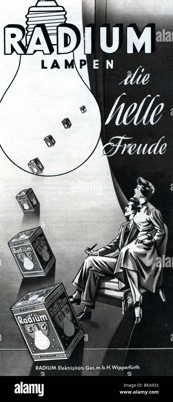 advertising, energy, Radium lamps, advertisement in magazine, 1955 ...