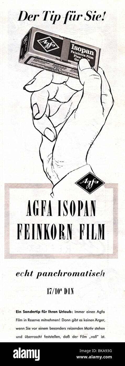 advertising, photography, Agfa, Isopan Feinkorn Film, advertisement in ...
