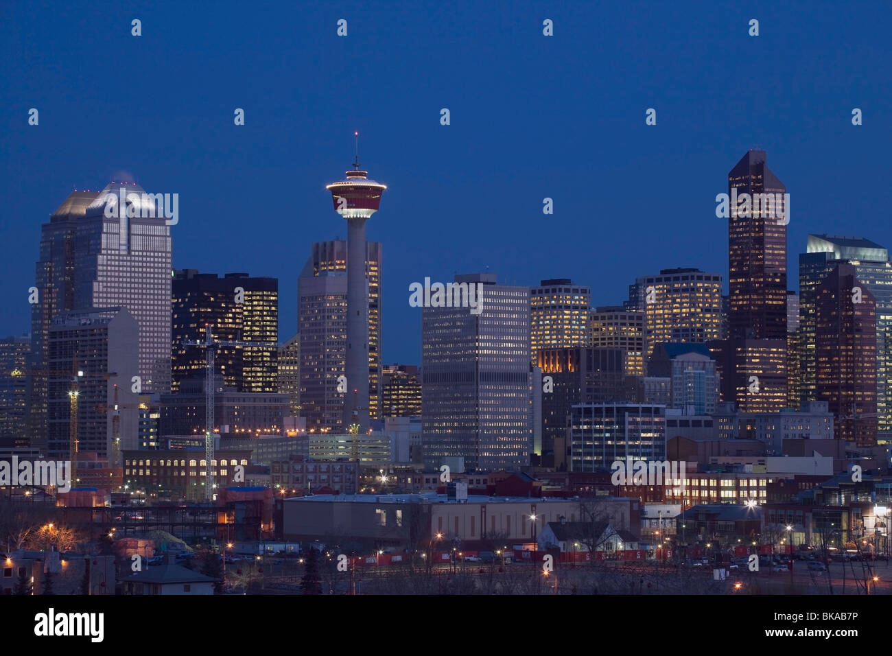 Calgary, Alberta, Canada; Skyline At Night Stock Photo - Alamy