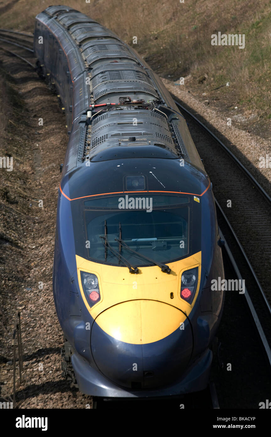 Highspeed train rushing through the countryside kent england uk Stock ...