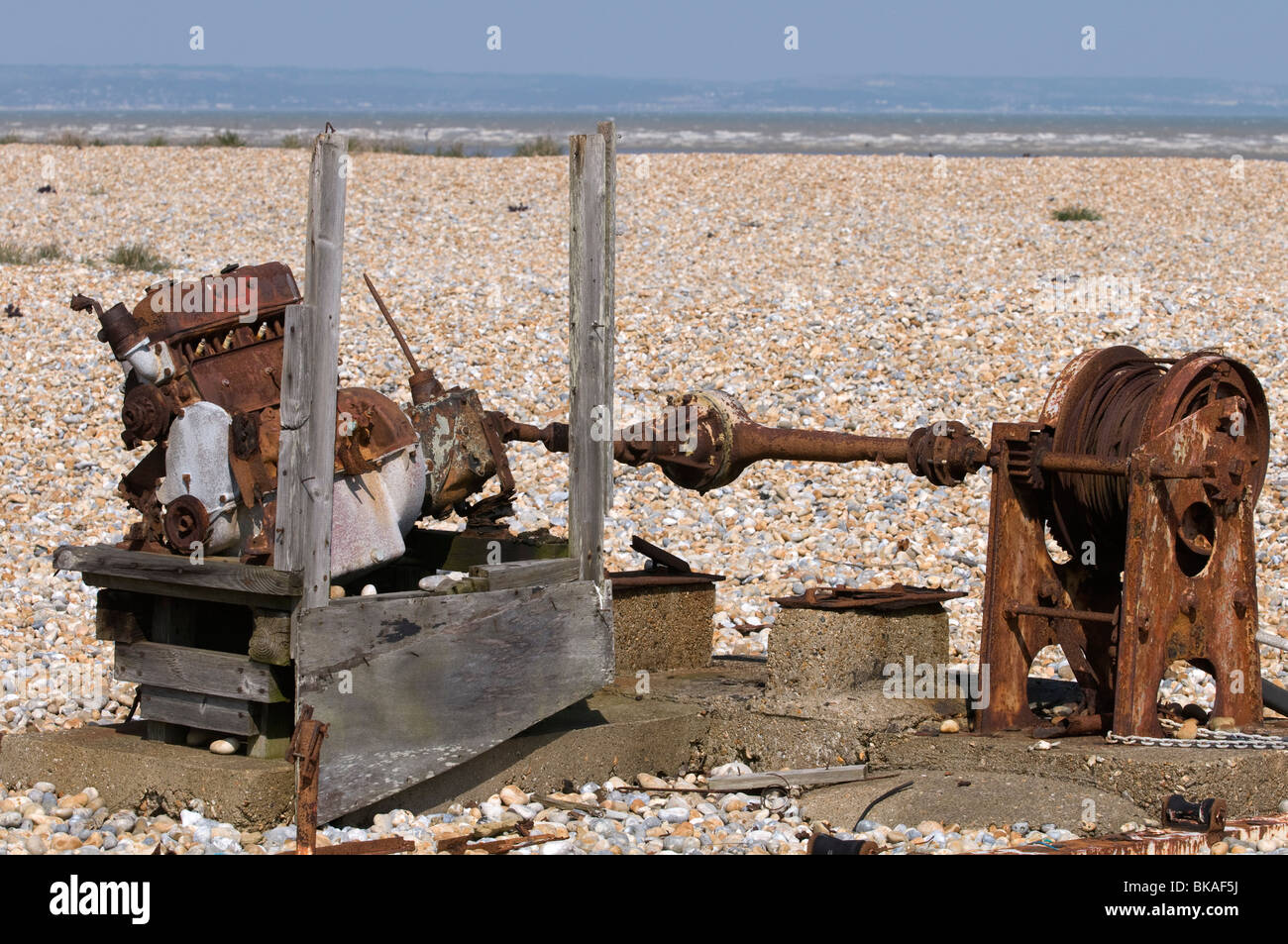 winch on beach dungeness used for pulling fishing boats up the beach ...