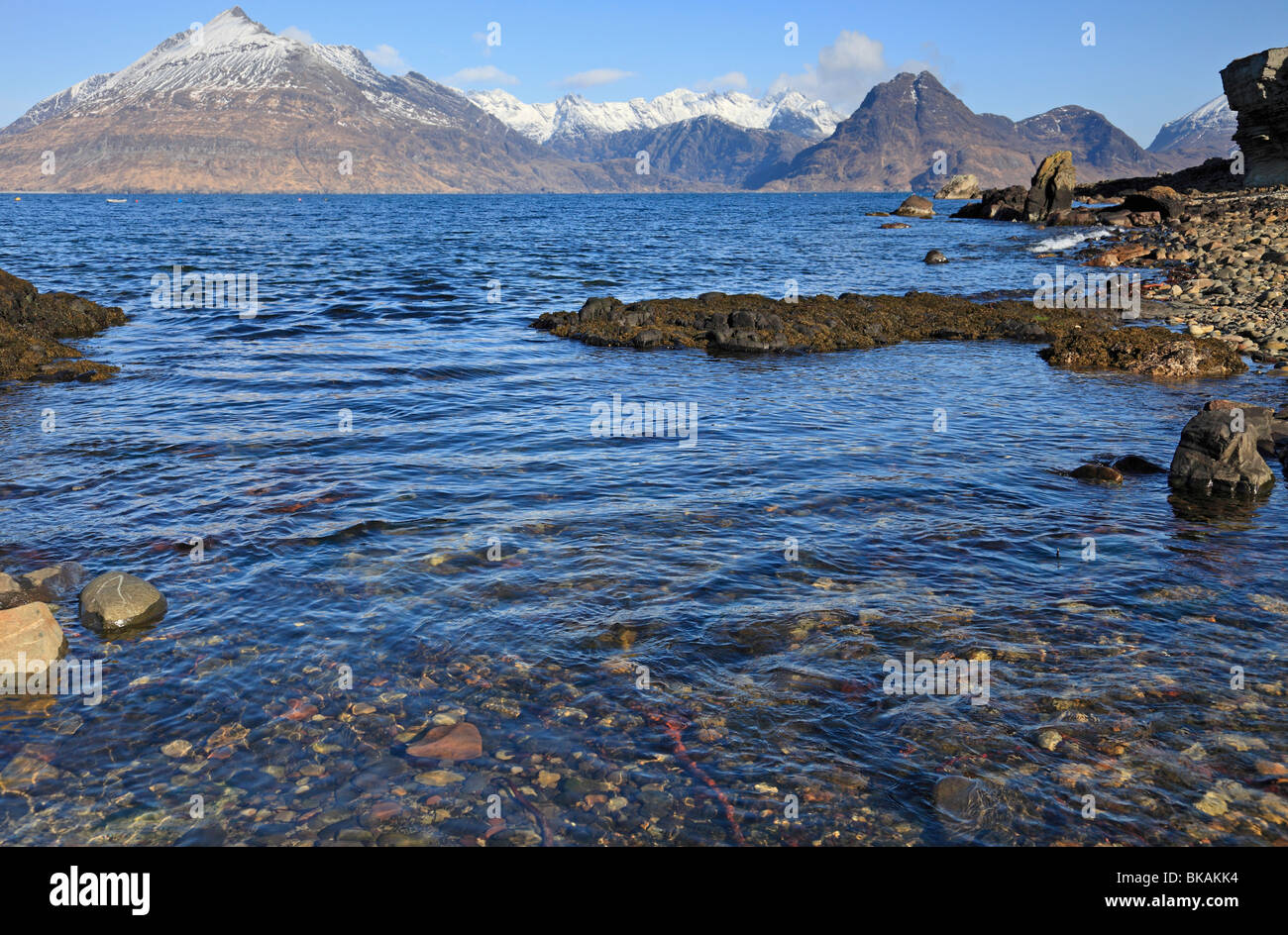 Isle of Skye - View from Elgol to snow capped Cuillin mountains across ...