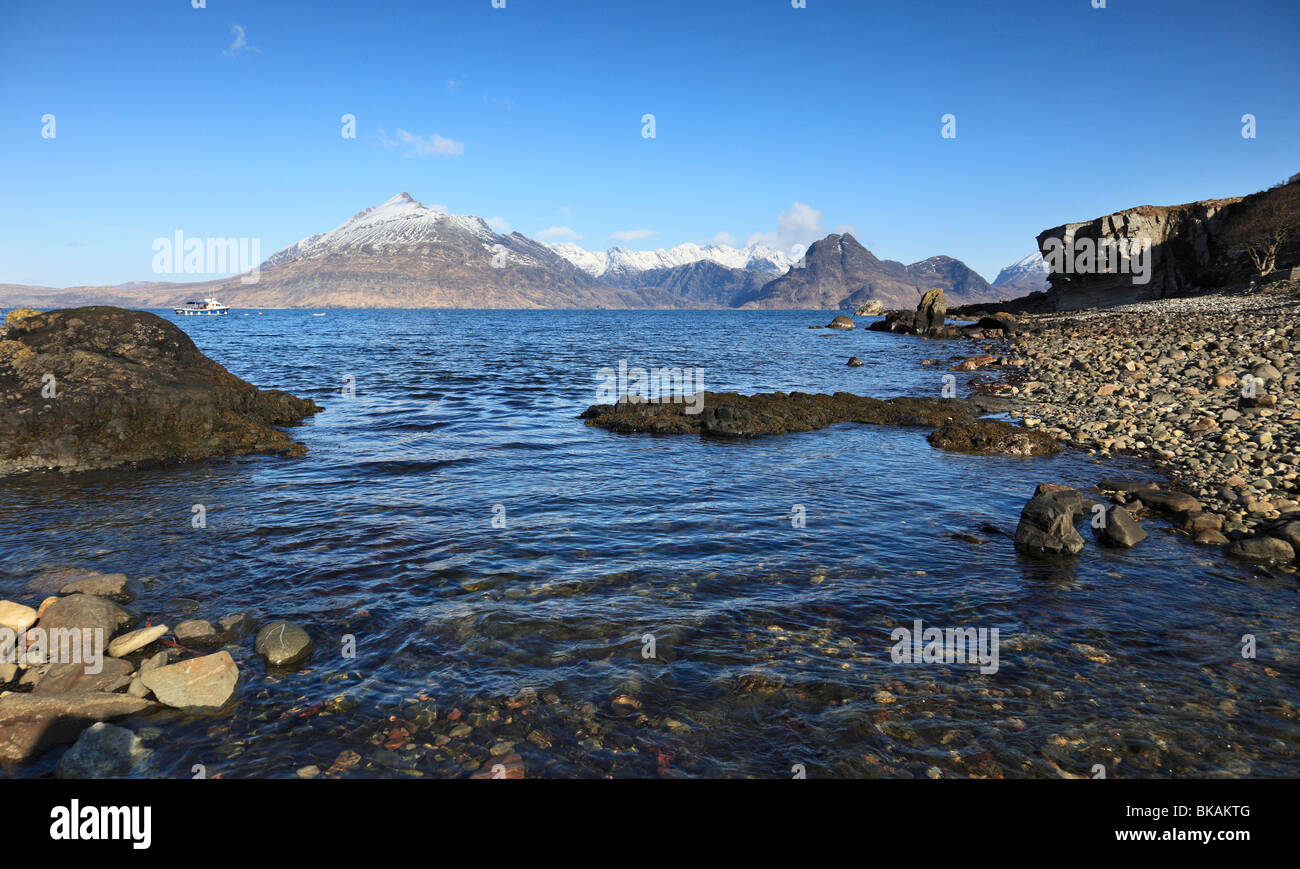 Isle of Skye - View from Elgol to snow capped Cuillin mountains across ...
