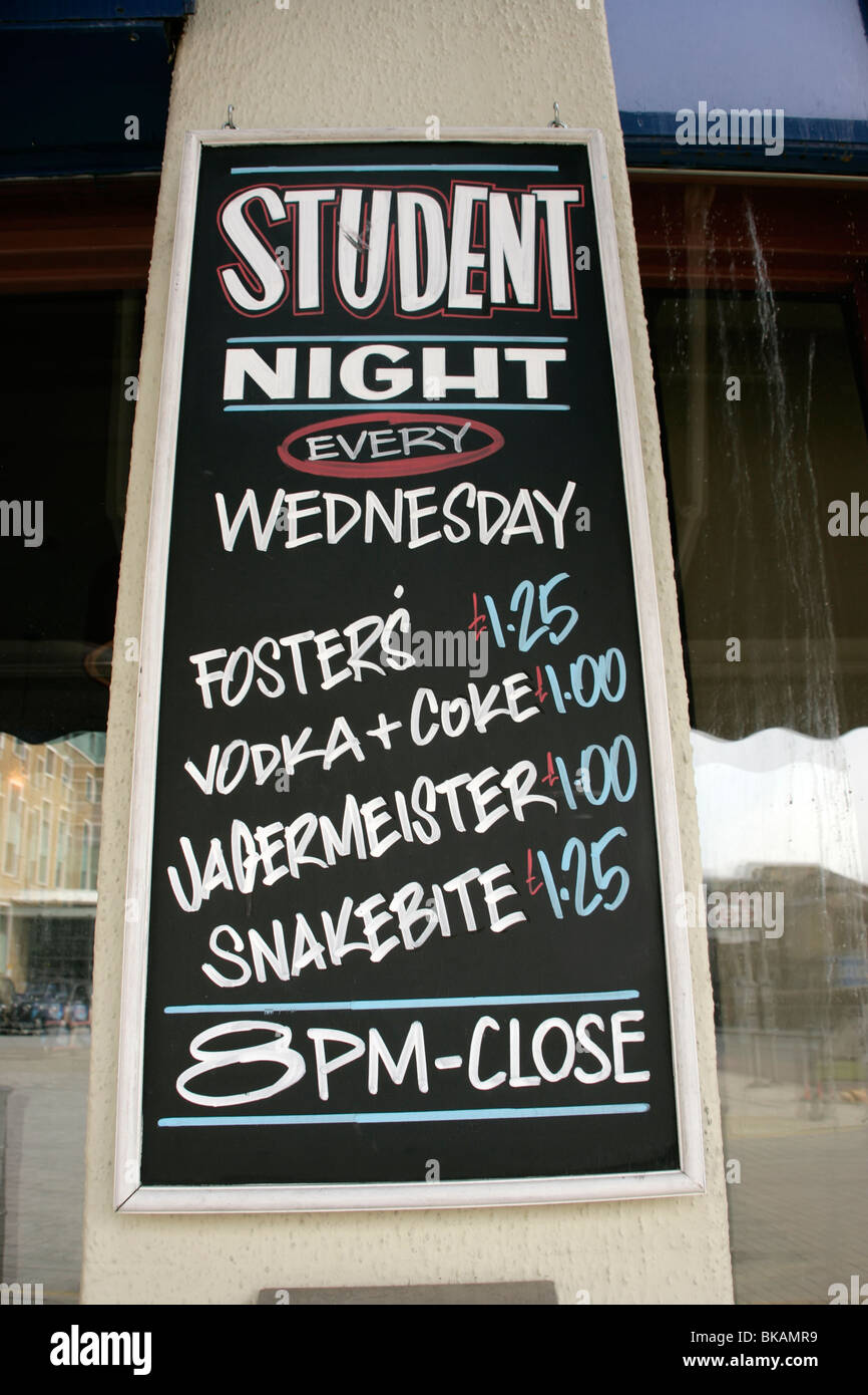 Sign for student night outside a pub, London, UK Stock Photo - Alamy
