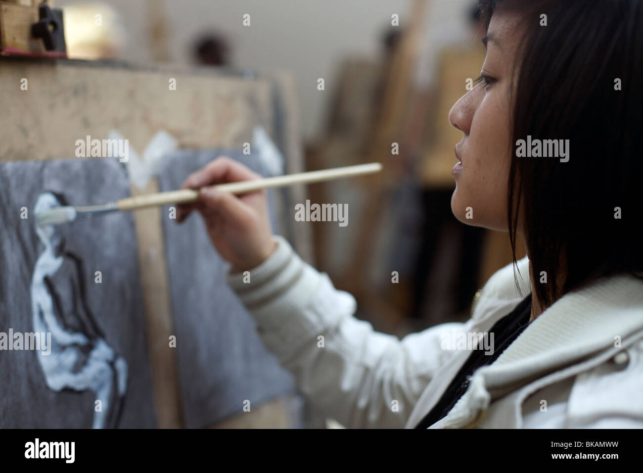 Students attending art class to improve there drawing skills, with a ...