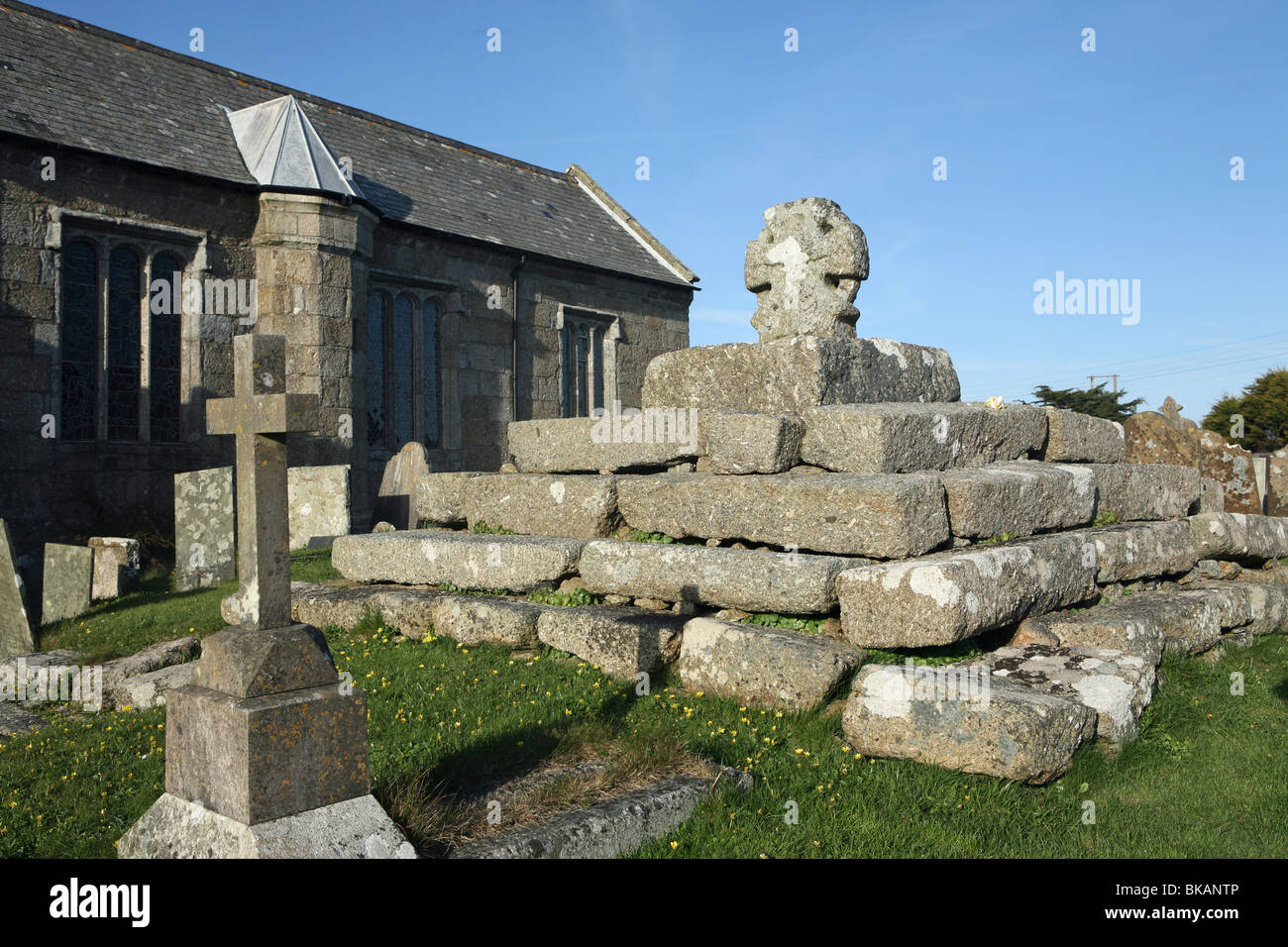 Ancient stone crosses in the Parish of St Buryan Cornwall Stock Photo ...