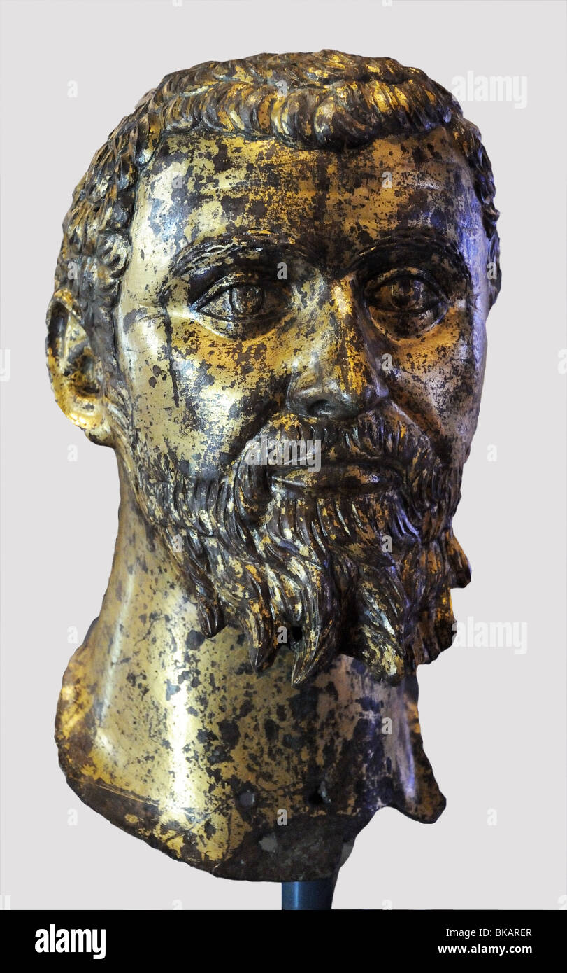 Bronze bust head of Roman Emperor from 2nd or 3rd century AD in Museo ...