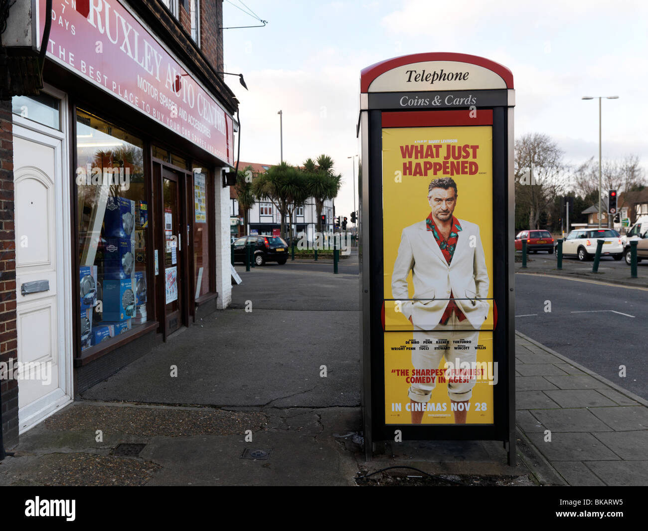 Telephone Box With Film Poster By Ruxley Auto Shop Ewell England Stock ...