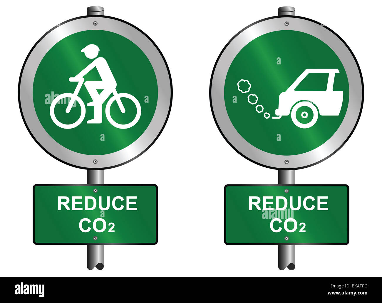 Vector of environmental reduce CO2 signs mounted on post Stock Photo ...