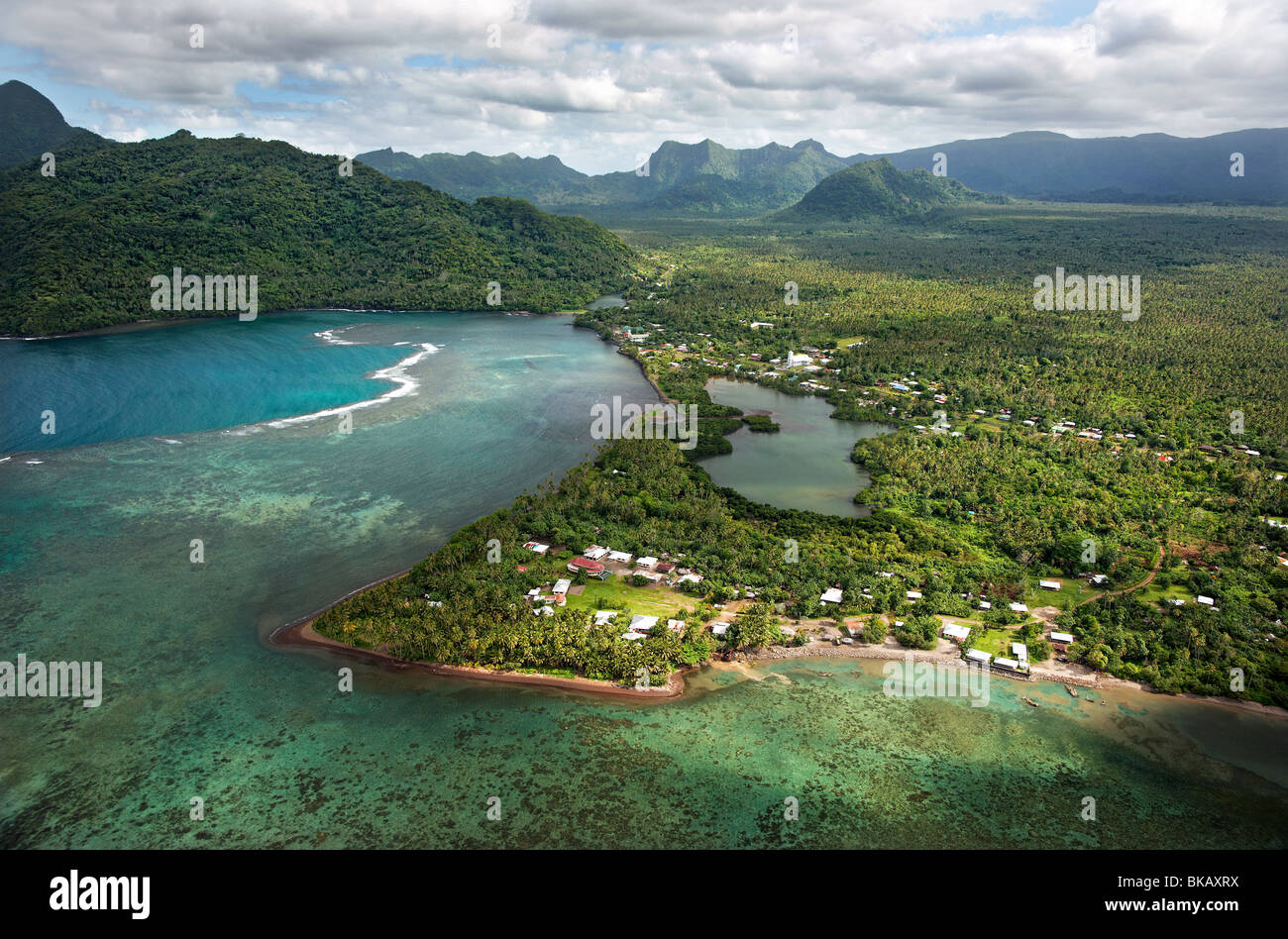 Aerial view, Falefa Bay and village, Upolu, Samoa Stock Photo - Alamy