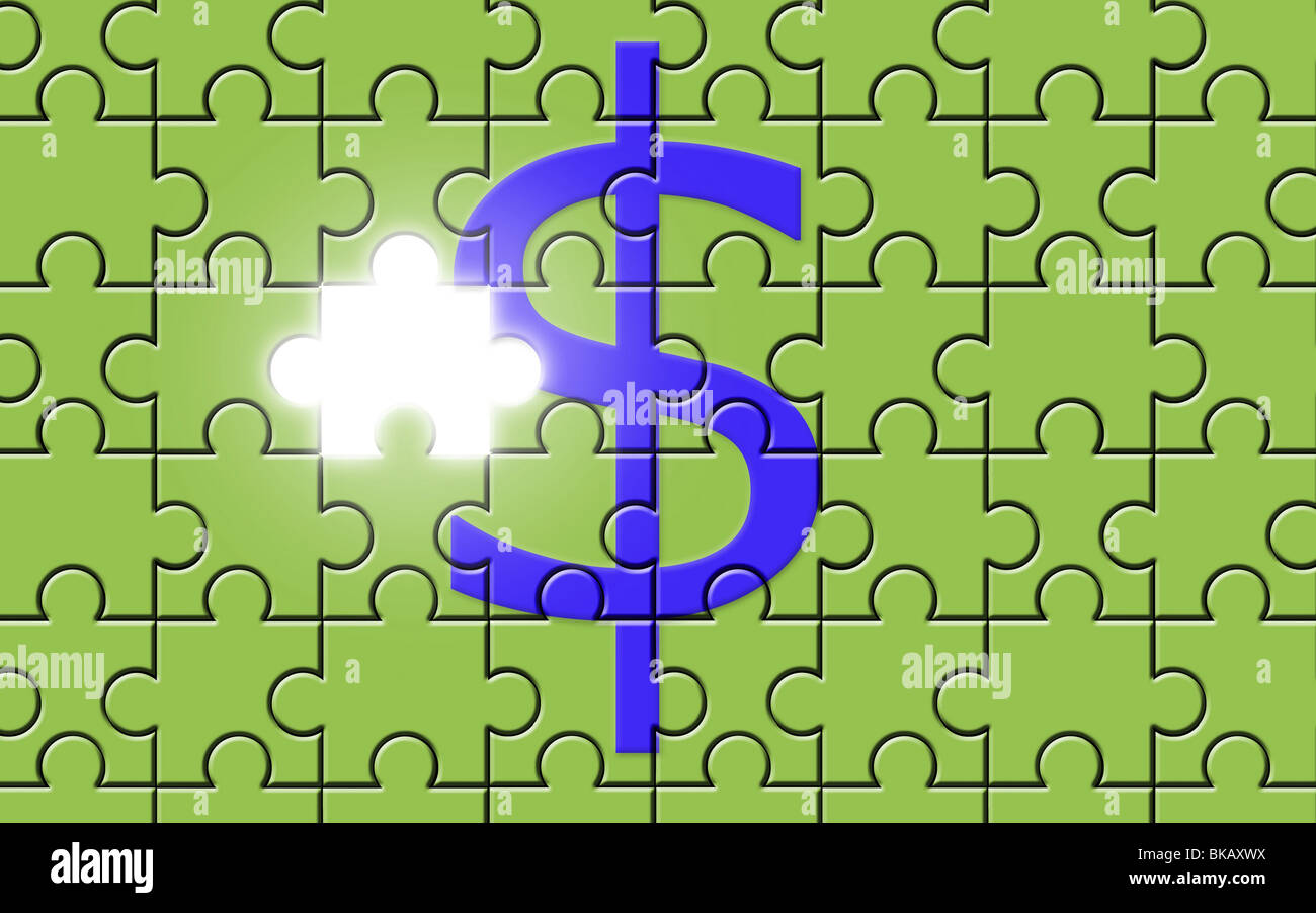 Dollar sign on a puzzle with missing piece, currency symbol Stock Photo ...
