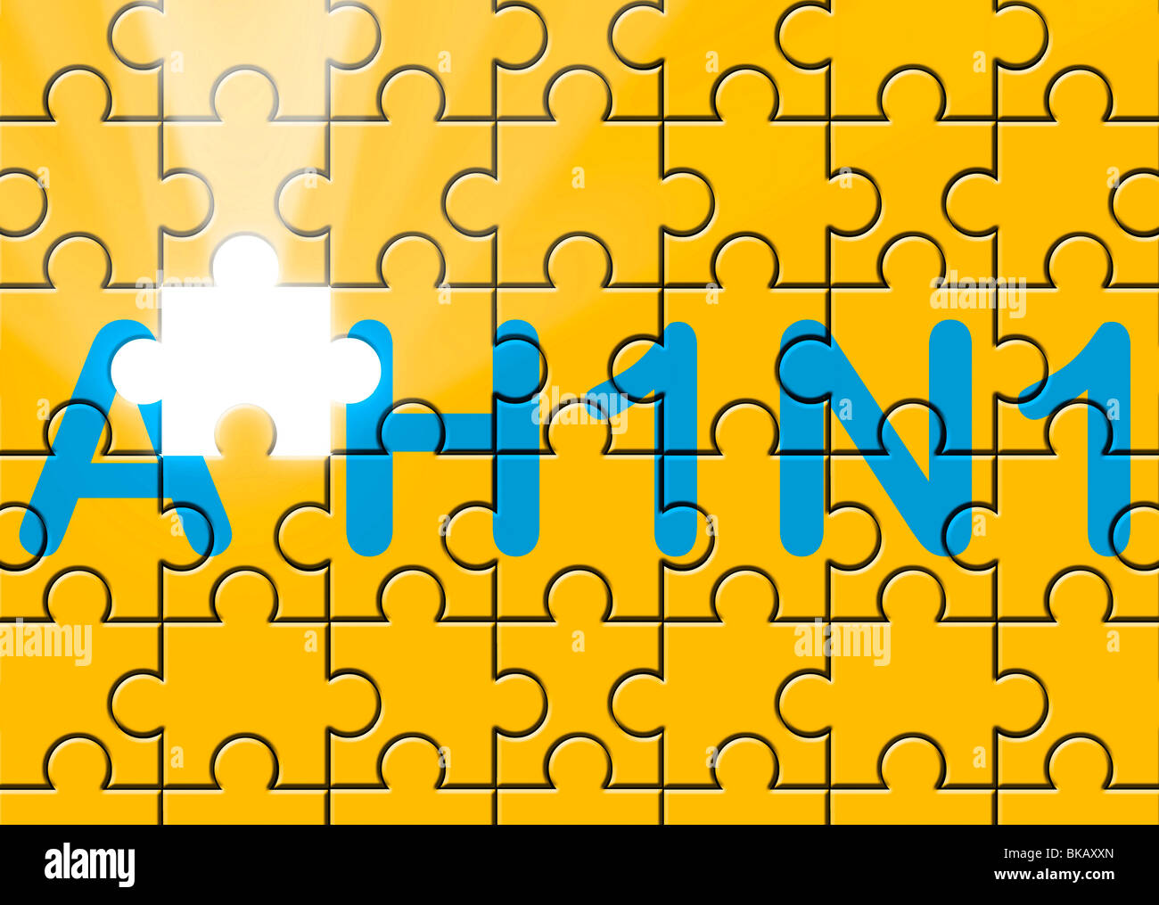puzzle with missing piece swine AH1N1 text flu metaphor Stock Photo - Alamy