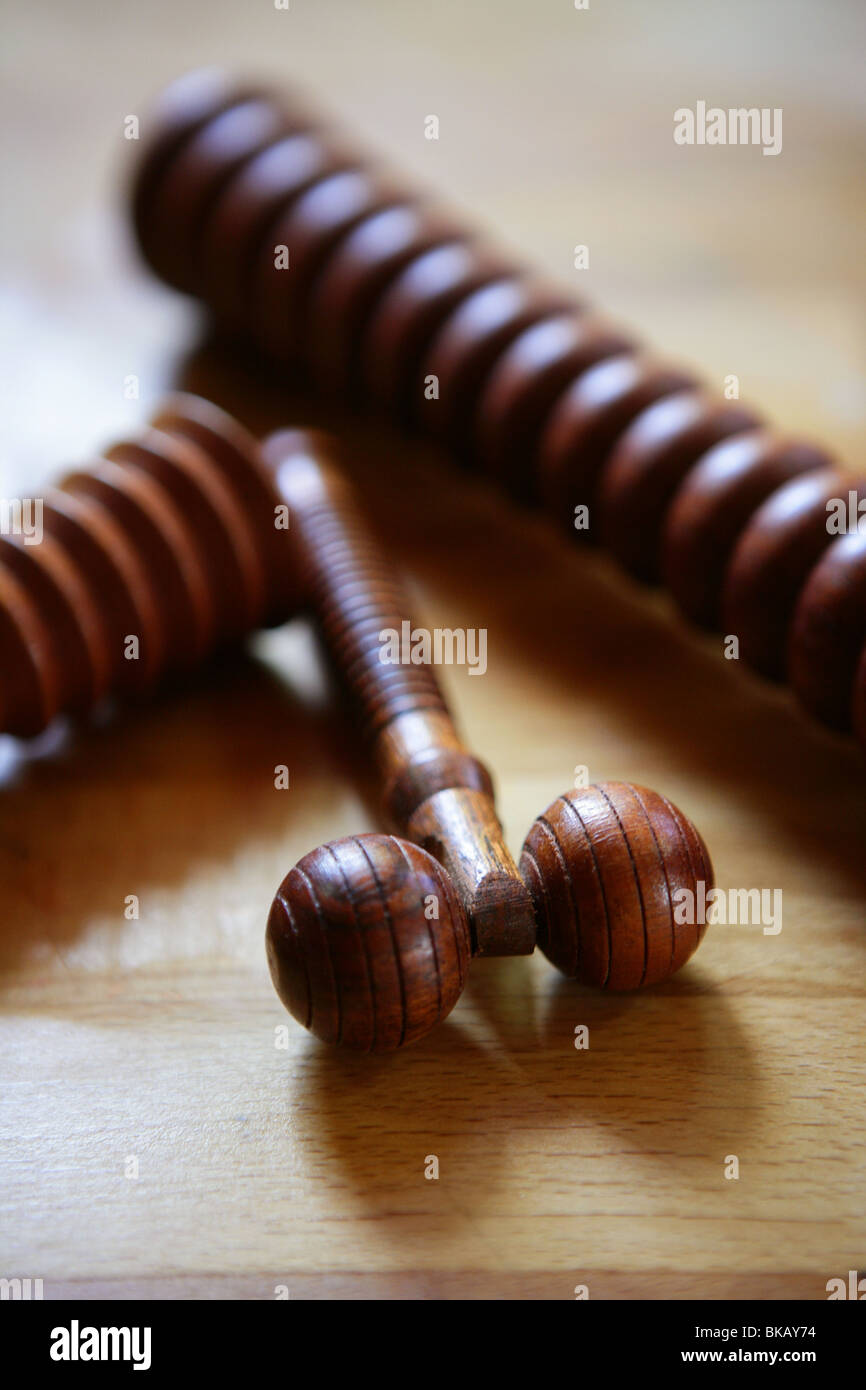 Wooden relaxing massage tools Stock Photo - Alamy