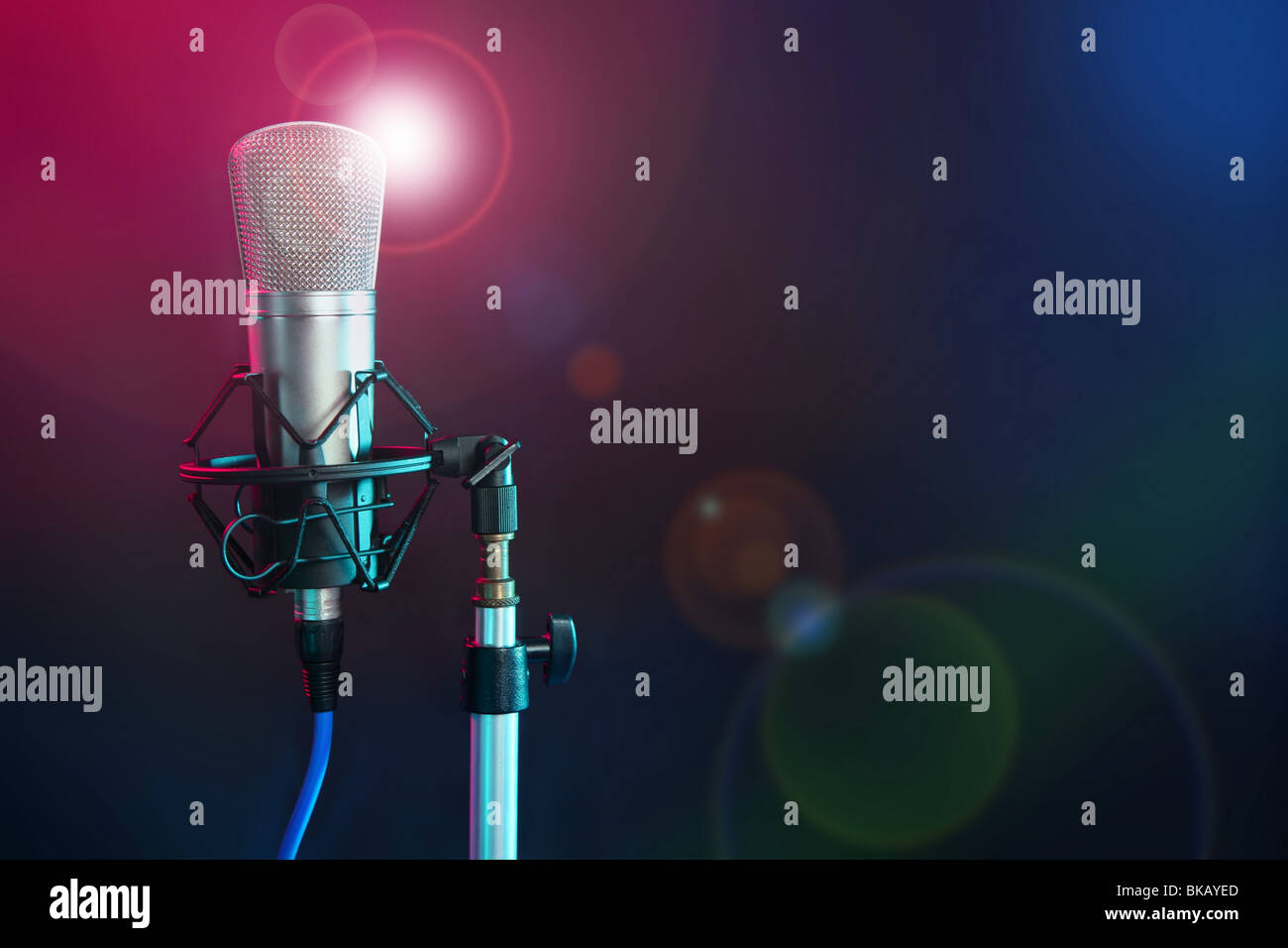 Microphone in the night colorful light in a recording studio Stock ...