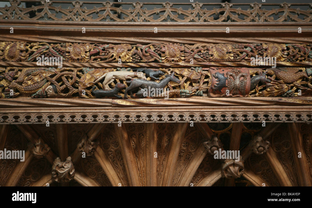 Wood carvings on the Rood screen at St Buryan church in Cornwall ...