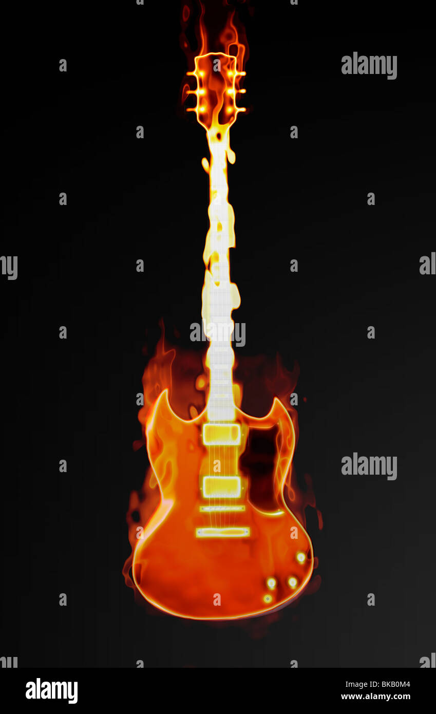 Flaming Guitar with a Supernatural Burning Fire Stock Photo - Alamy