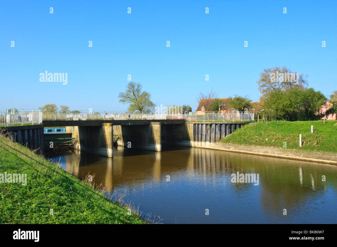 View of Earith sluice, with the Old Bedford River in the foreground ...