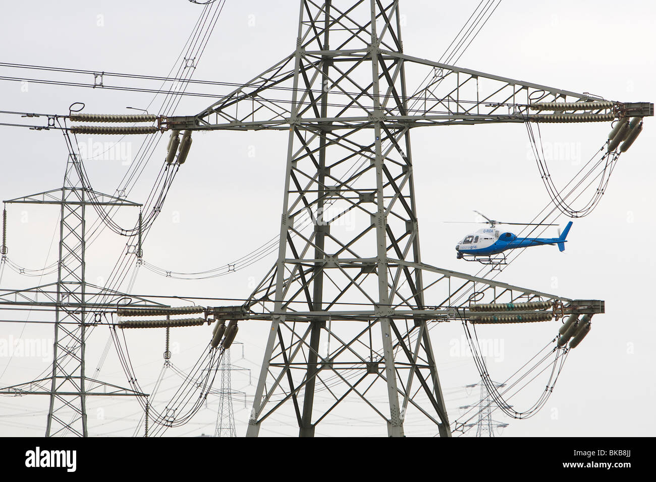 A National Grid helicopter checks out electricity pylons near Barnsley ...