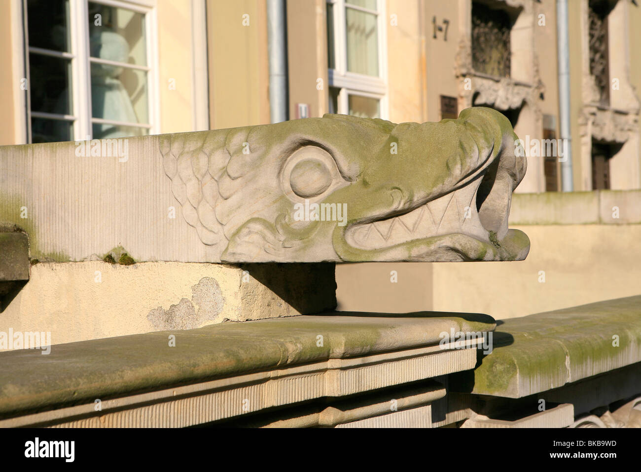 Decorative stone fish spout at the Long Market in Gdansk, Poland Stock ...