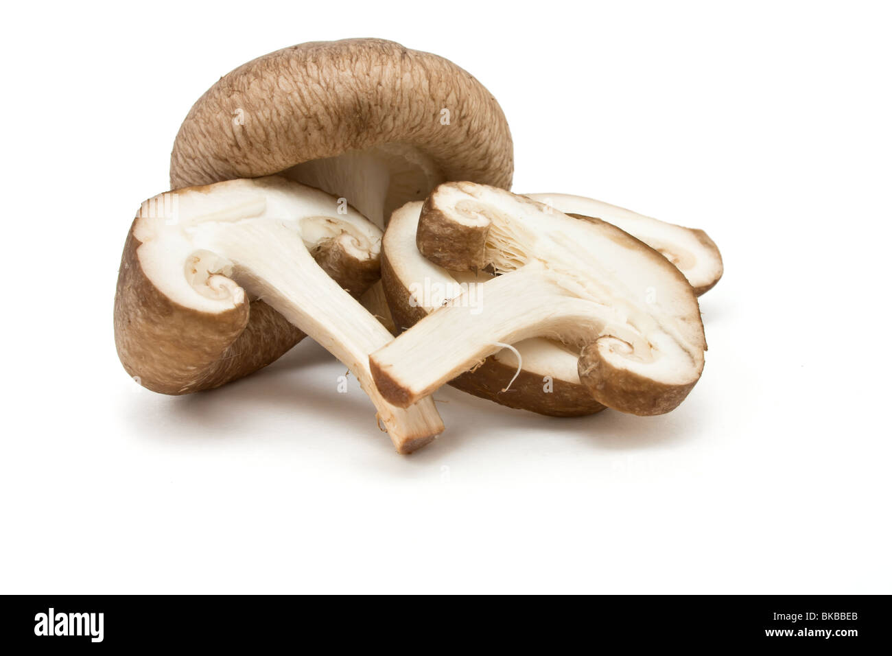 Whole and sliced raw Shitake Mushrooms against white background Stock ...