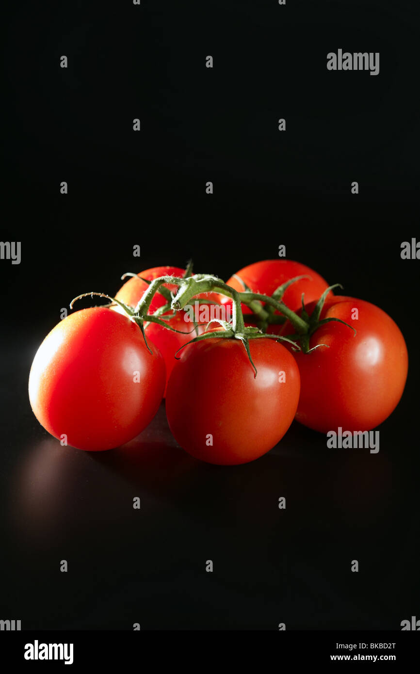 Cluster red tomato over dark black background Stock Photo - Alamy