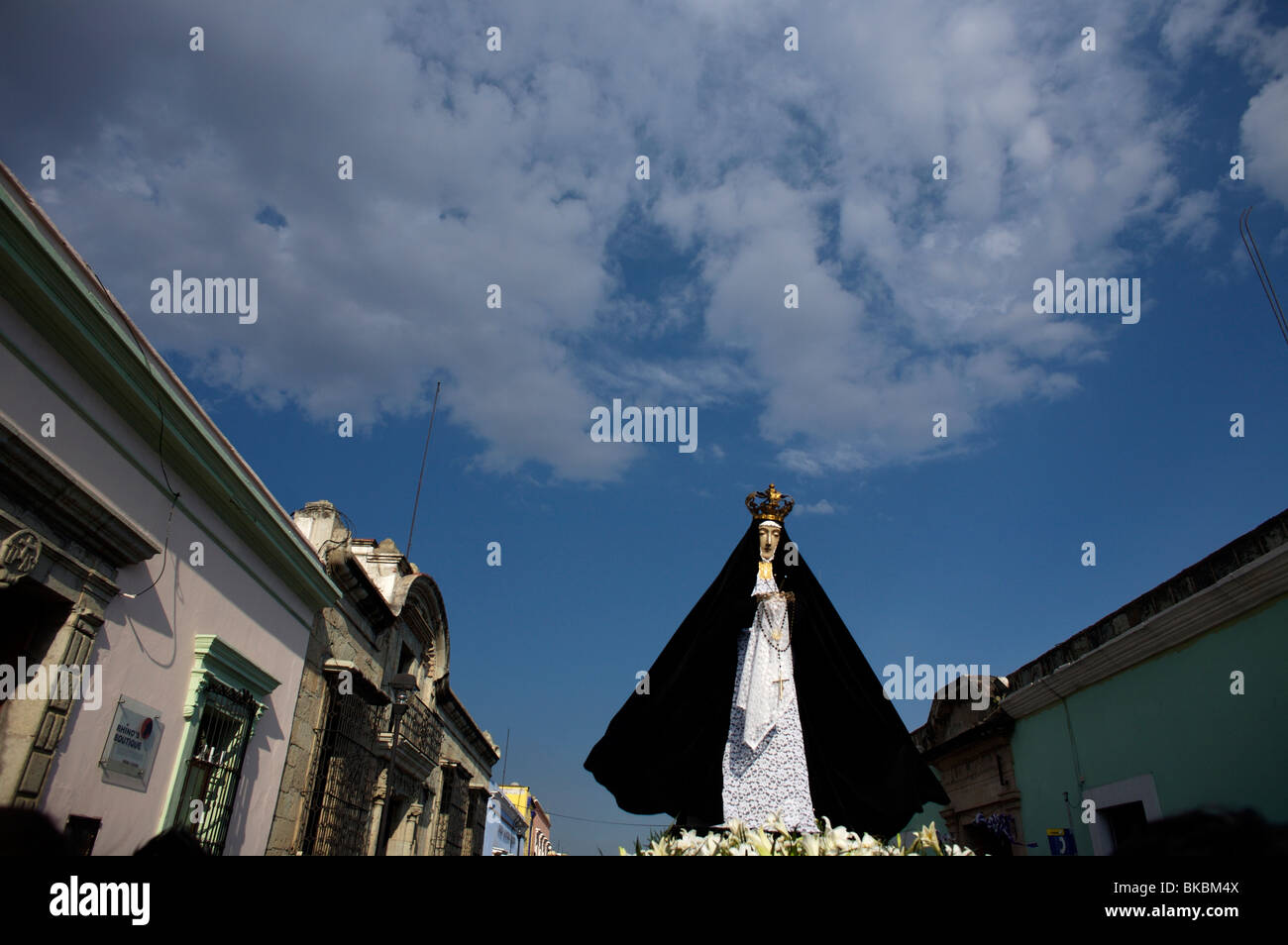 The statue of the Virgin of Solitude is displayed during a holy week ...