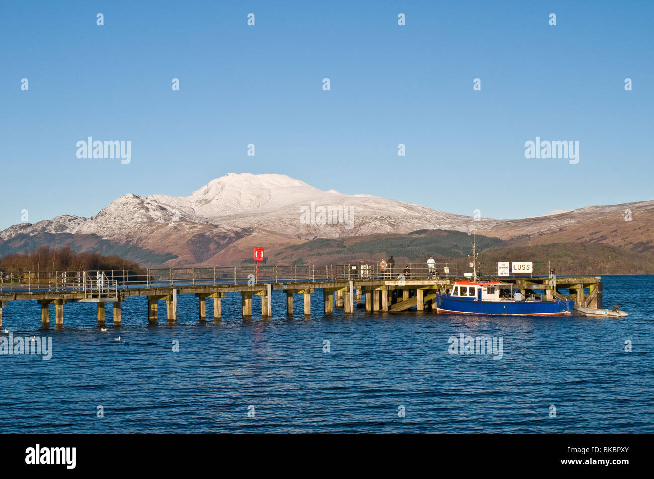 Loch Lomond at Luss with Ben Lomond in winter, snow Argyll & Bute Stock ...