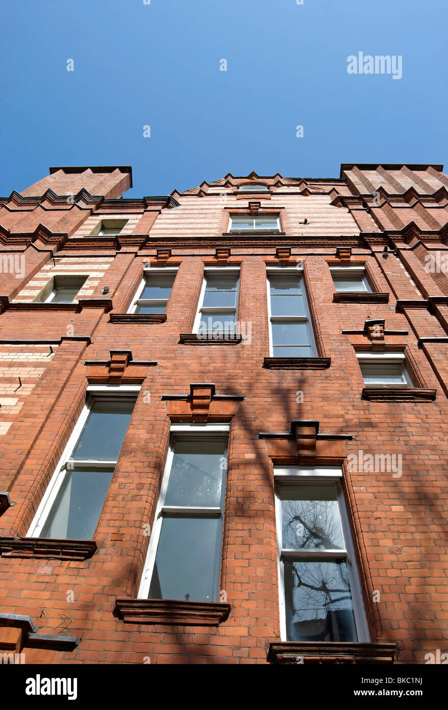 windows lining an interior staircase on a late-1800s redbrick apartment ...