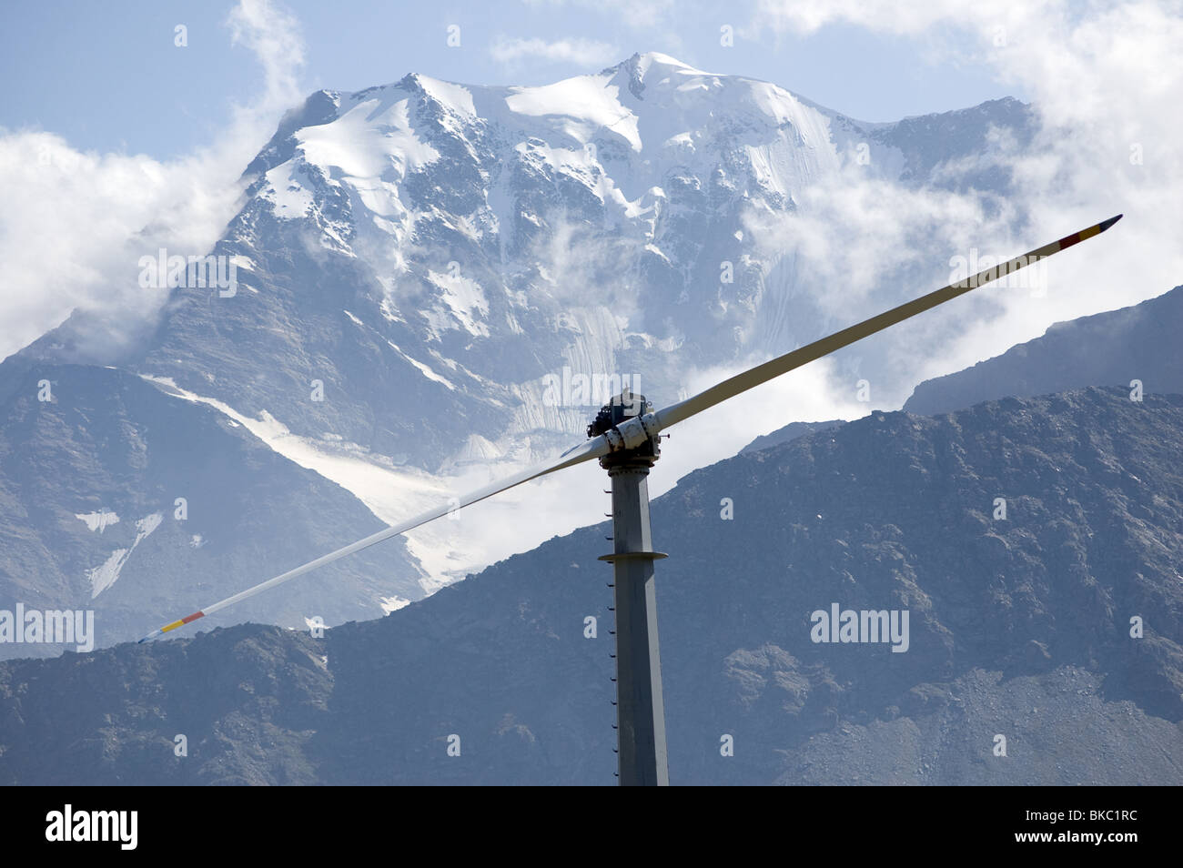 An high mountain wind turbine to supply energy to a remote area Stock ...