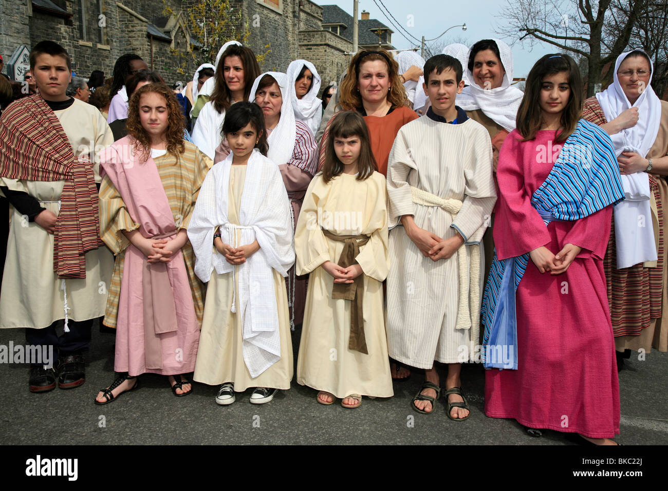 Children in costumes at Holy Easter or Good Friday Procession Parade ...