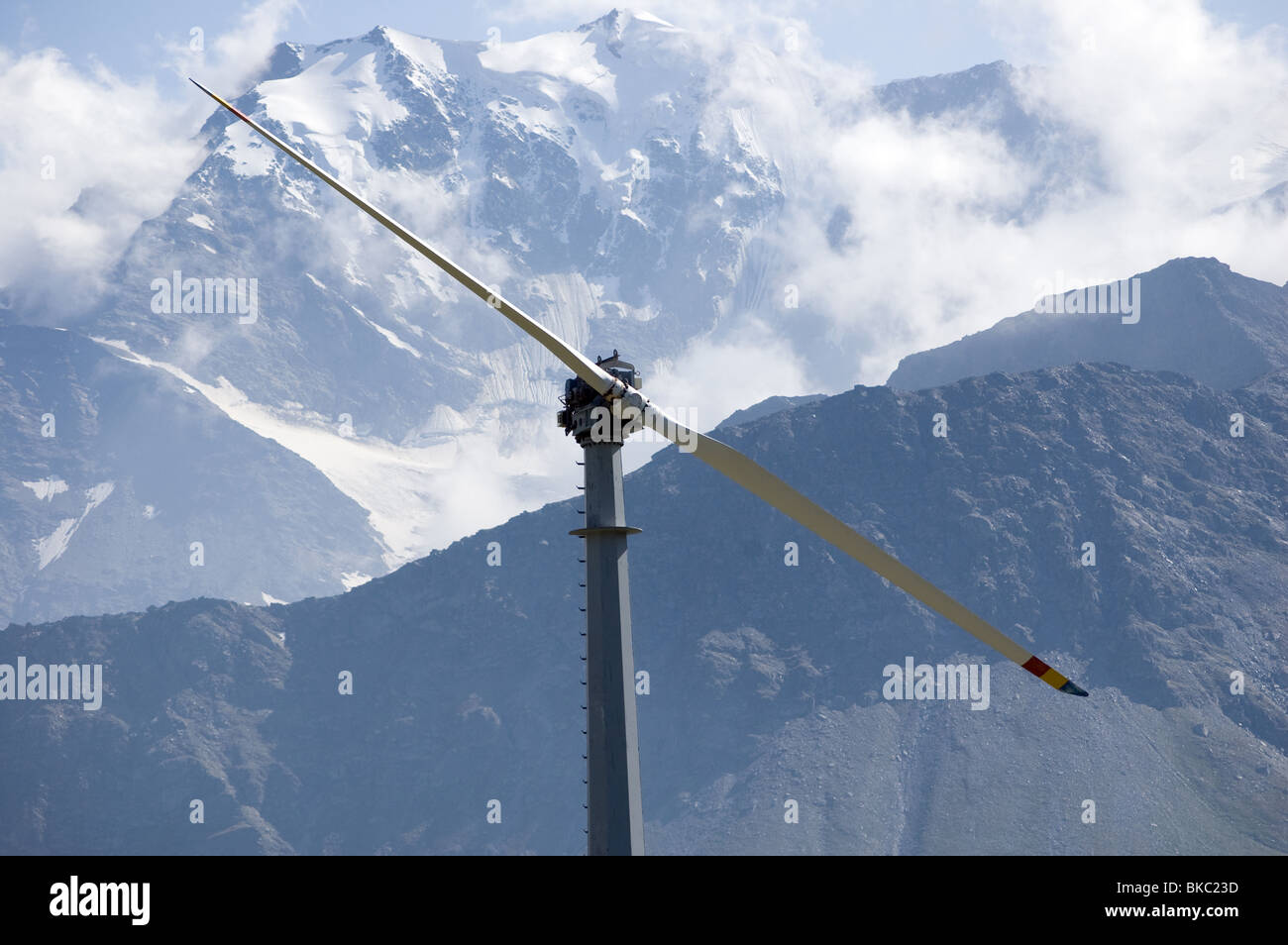 An high mountain wind turbine to supply energy to a remote area Stock ...