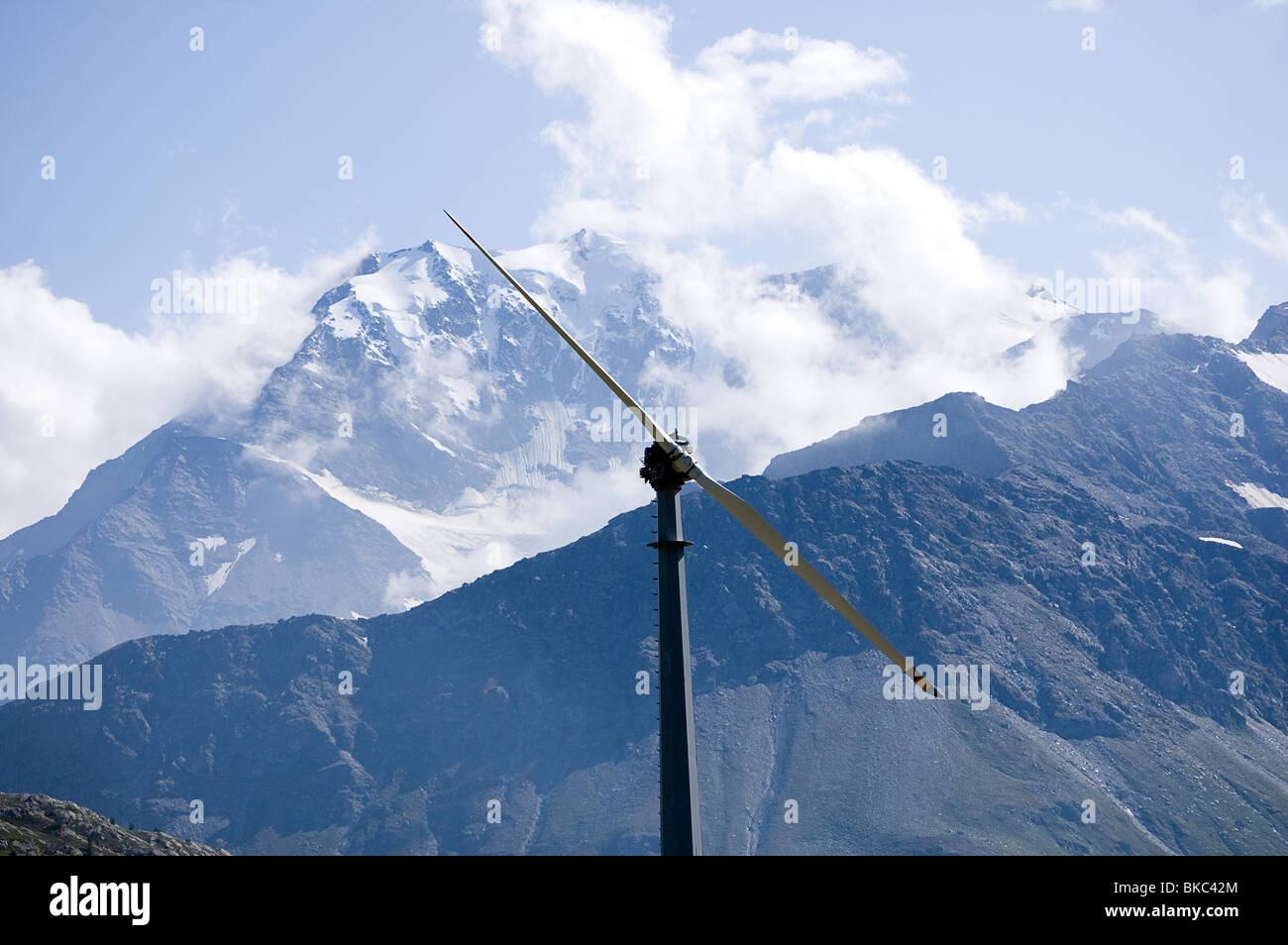 An high mountain wind turbine to supply energy to a remote area Stock ...