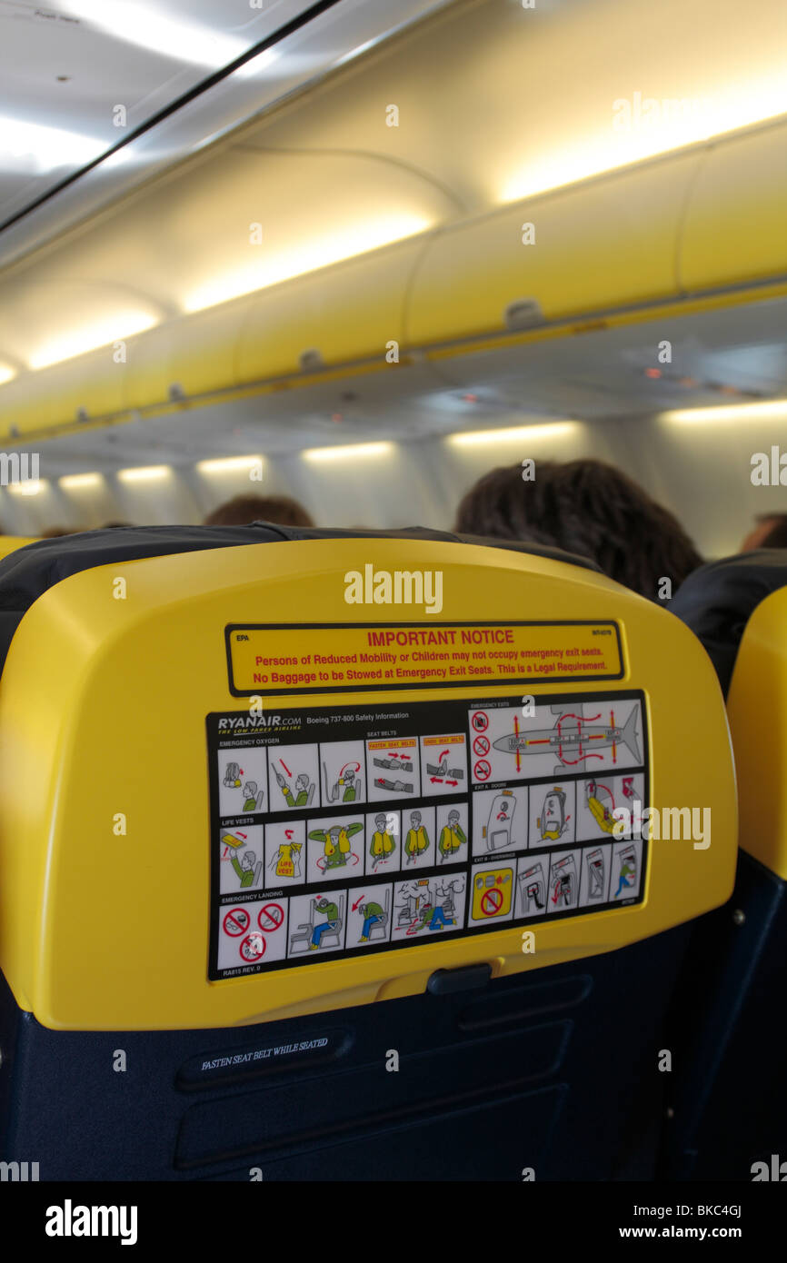 Emergency procedures and instructions on the back of a Ryanair airline ...