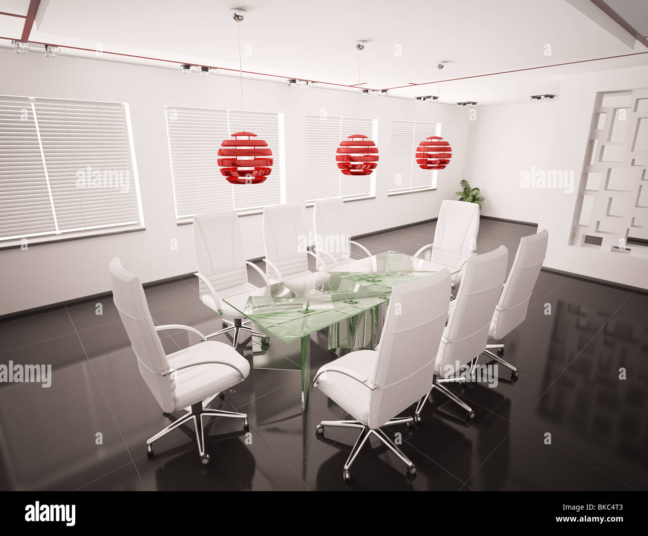 Modern boardroom with glass table interior 3d Stock Photo - Alamy