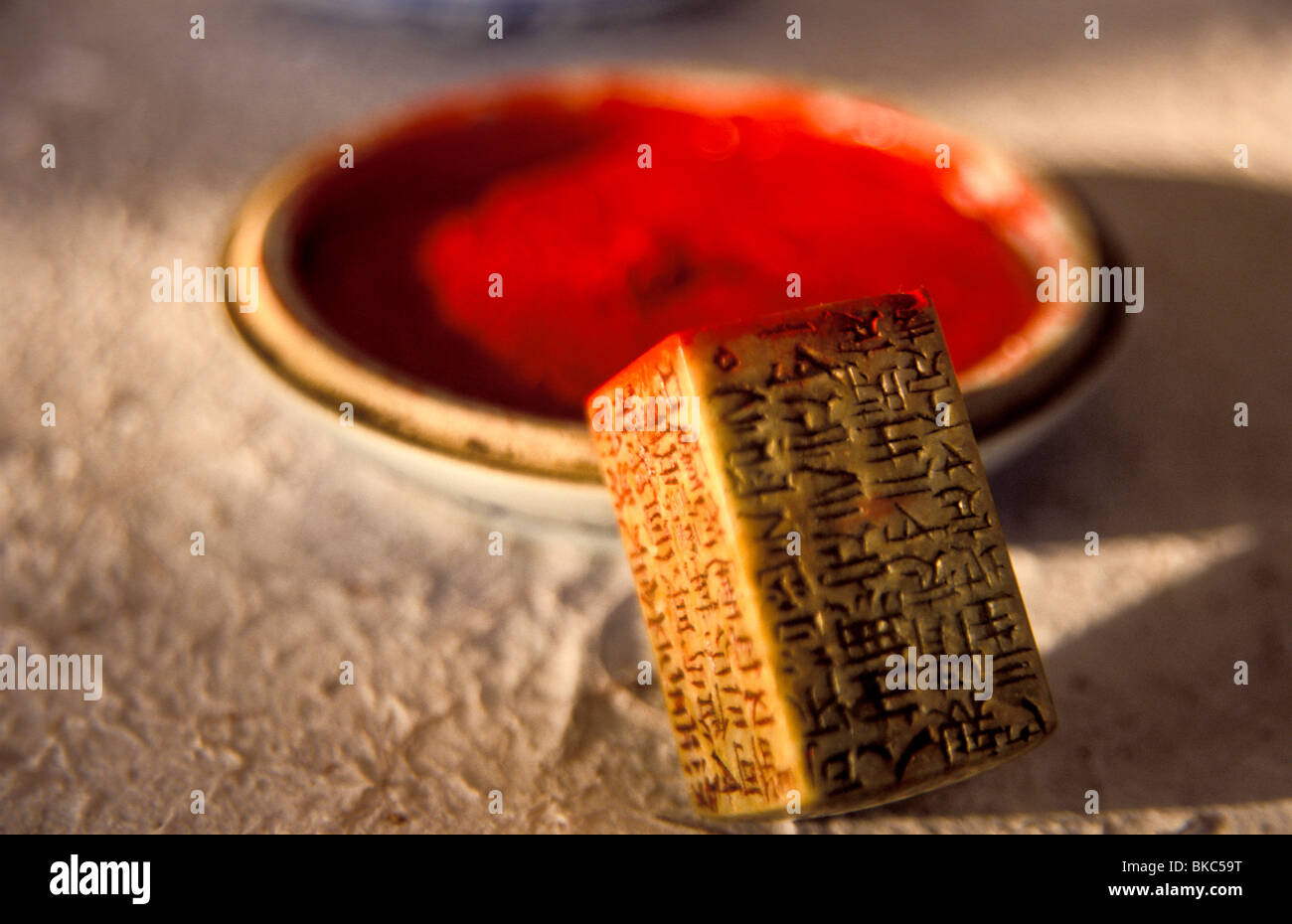 Calligrapher's Red ink and signature stamps after completing work Stock ...