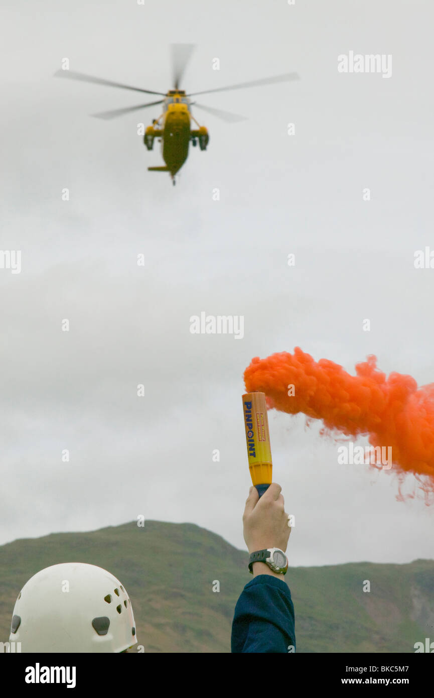 Emergency flare to attract incoming Sea King Helicopter Stock Photo - Alamy