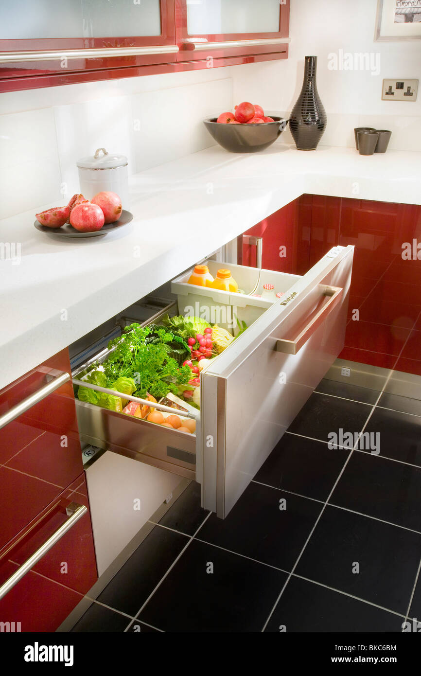 New kitchen with drawer cooler Stock Photo - Alamy