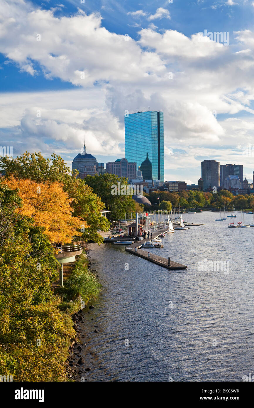 USA, Boston, Massachusetts, skyline viewed over the Charles river ...