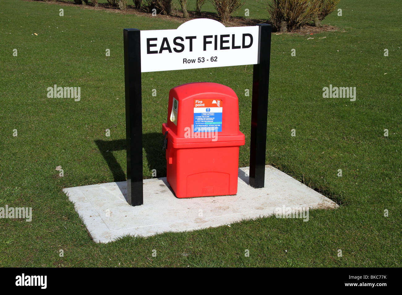Fire safety point on a caravan holiday park on the UK east coast near ...