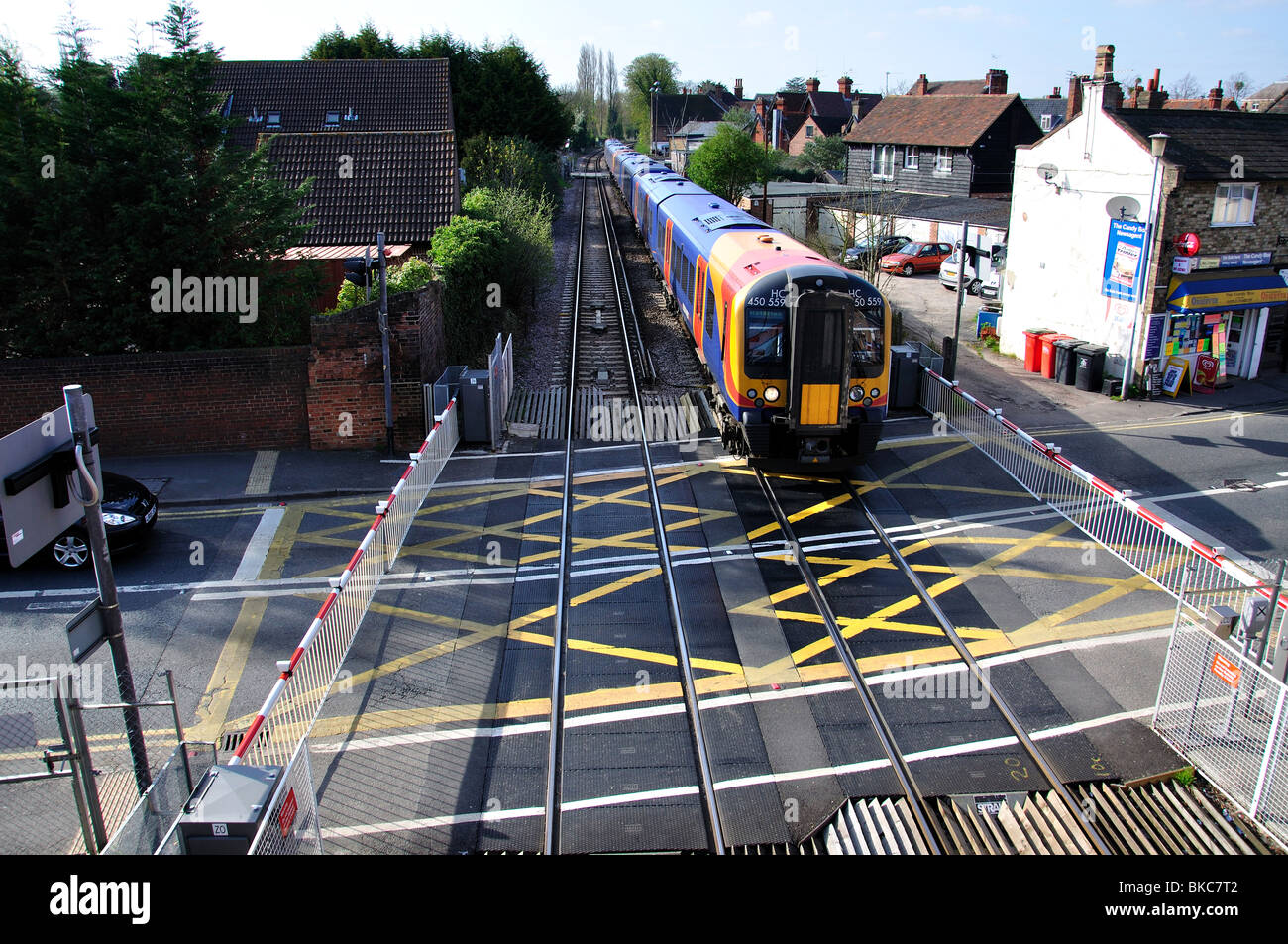 South West Train at railway crossing, Datchet Railway Station, Datchet ...
